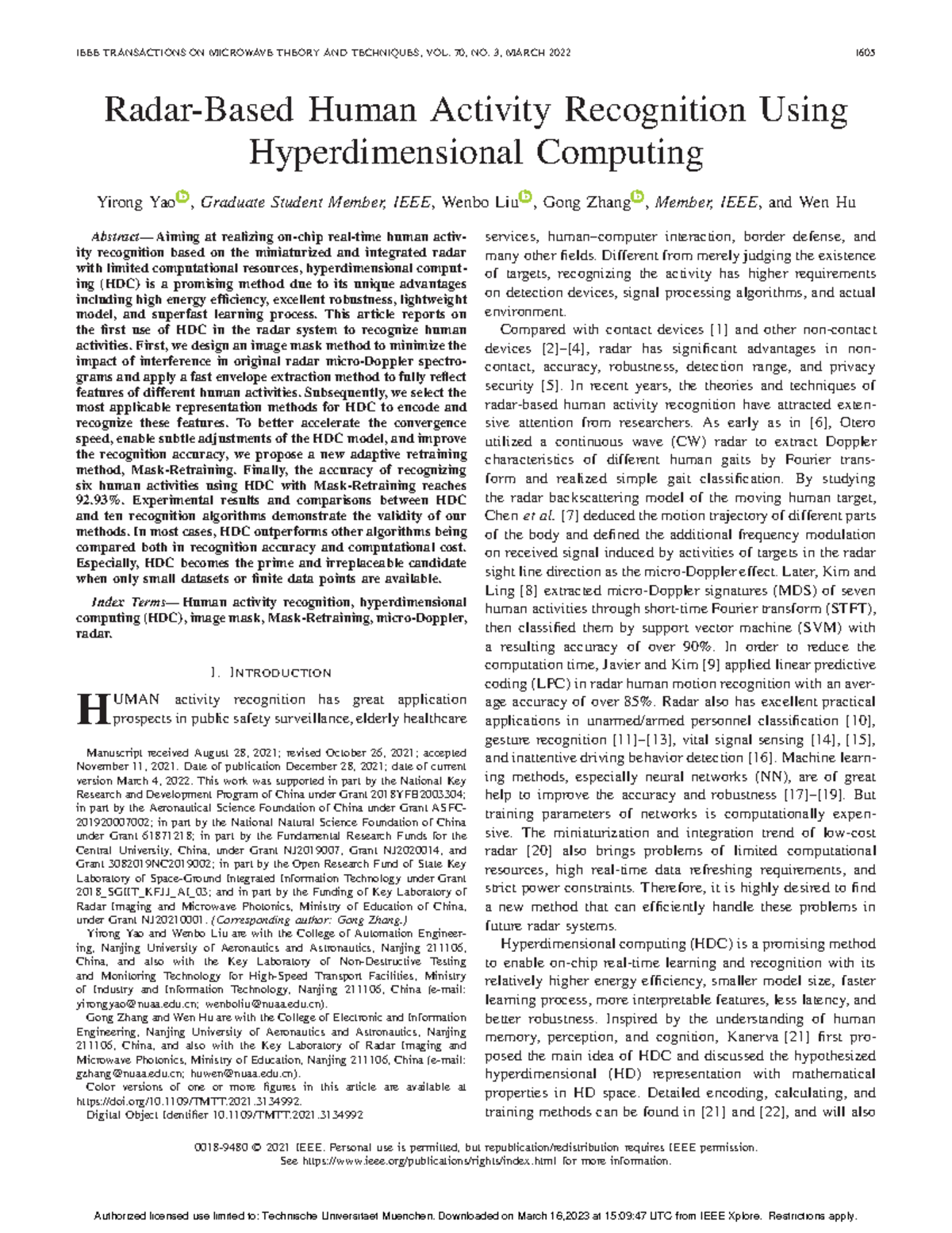 Radar Based Human Activity Recognition Using Hyperdimensional Computing Ieee Transactions On