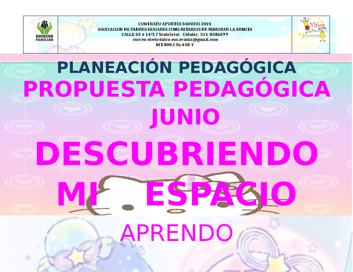 Planeación Pedagógica MES DE Junio LA NIÑA Laurita - ASOCIACION DE ...