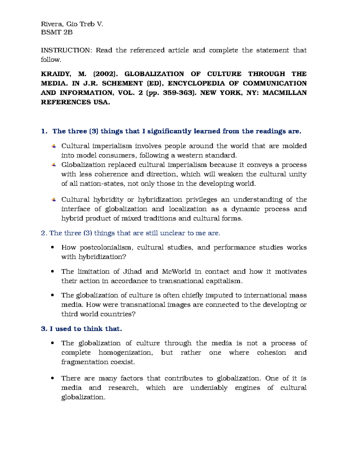 Metacognitive Reading Report - Rivera, Gio Treb V. BSMT 2B INSTRUCTION ...