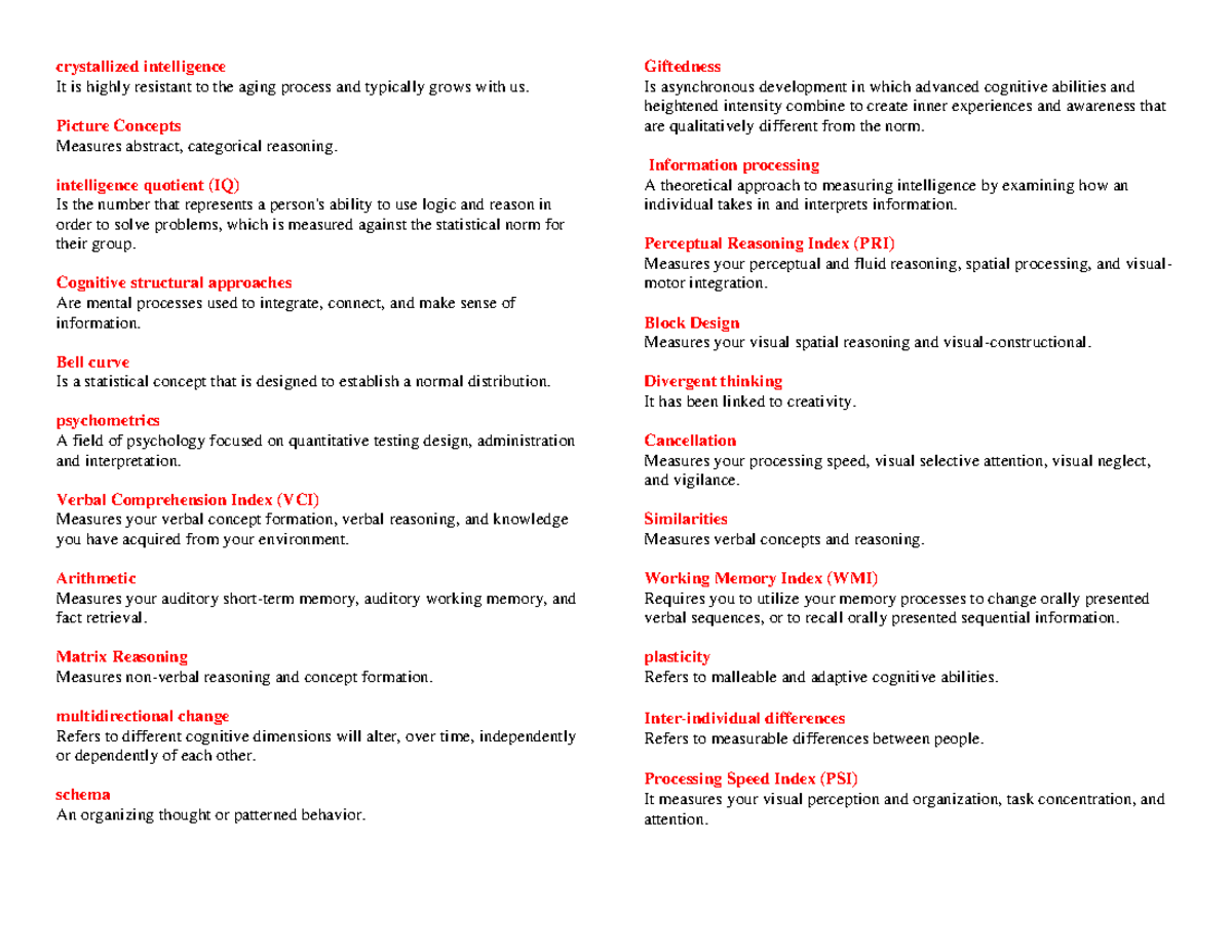 Finals PA Reviewer - crystallized intelligence It is highly resistant ...
