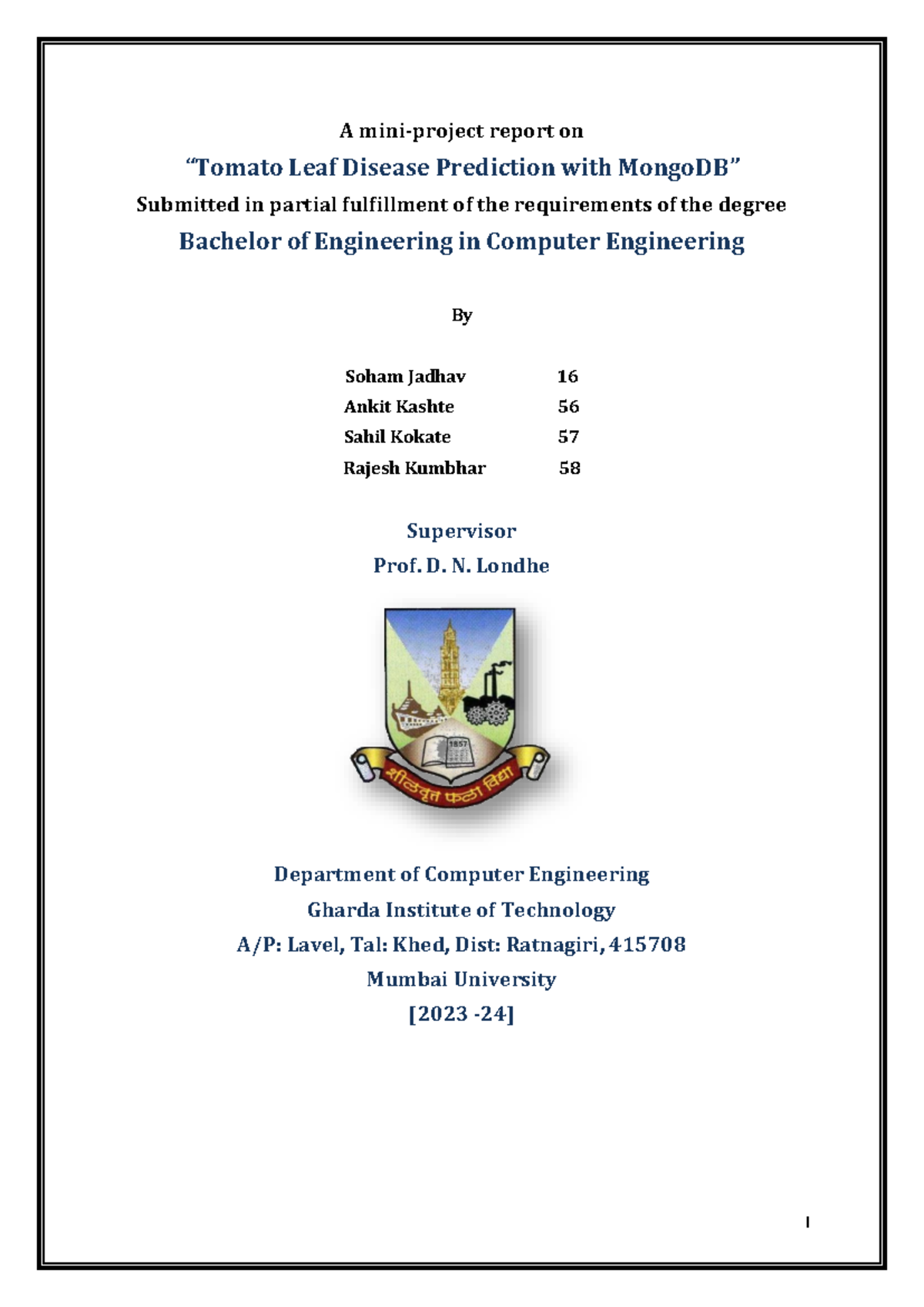 BDA report - A mini-project report on “Tomato Leaf Disease Prediction with MongoDB” Submitted in ...