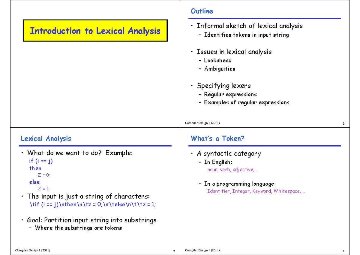 Introduction to Lexical Analysis - Introduction to Lexical Analysis ...