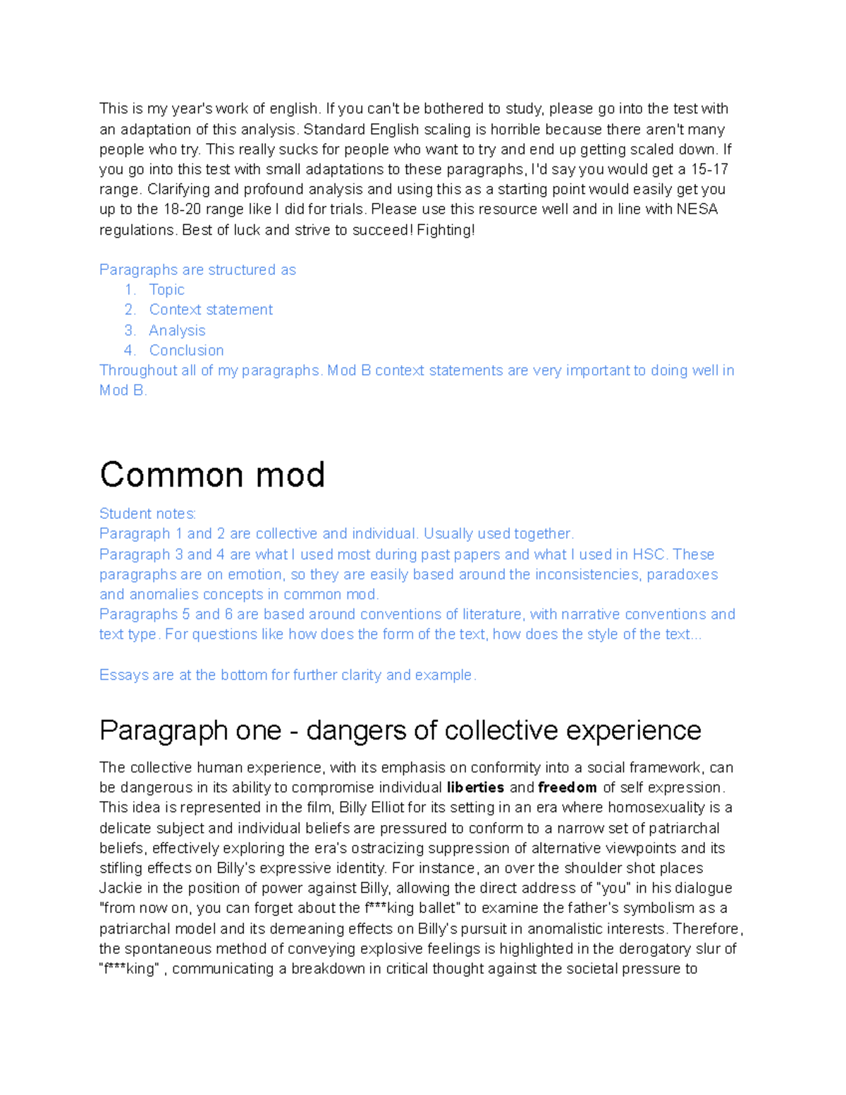 Standard english analysis for billy elliot common mod contemporary ...