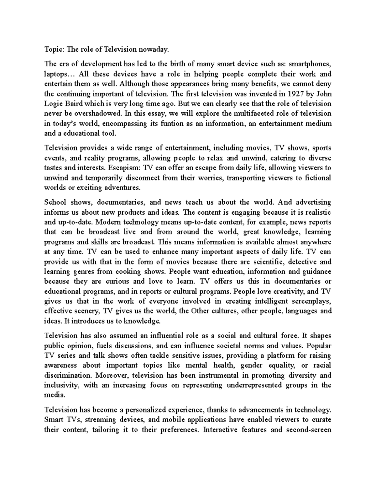 Group 4 - jgigi - Topic: The role of Television nowaday. The era of ...