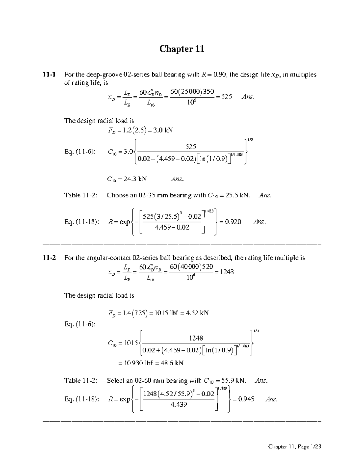 Chapter 11 Solutions - solucionario - Chapter 11 11-1 For the deep-groove 02-series ball bearing ...