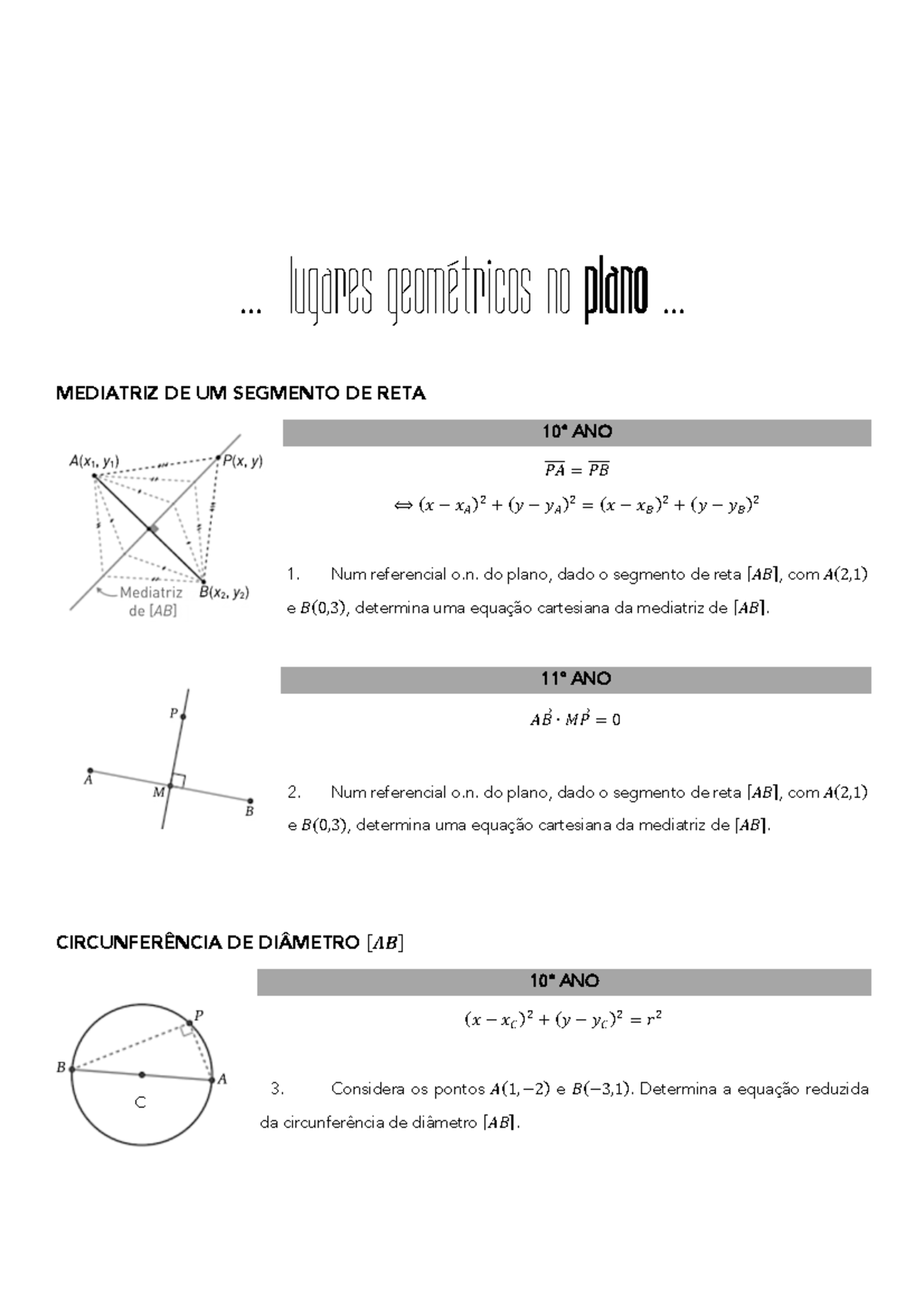 4 lugaresgeométricos - matemática 9º ano - ... LUGARES GEOMÉTRICOS NO PLANO ... MEDIATRIZ DE UM ...