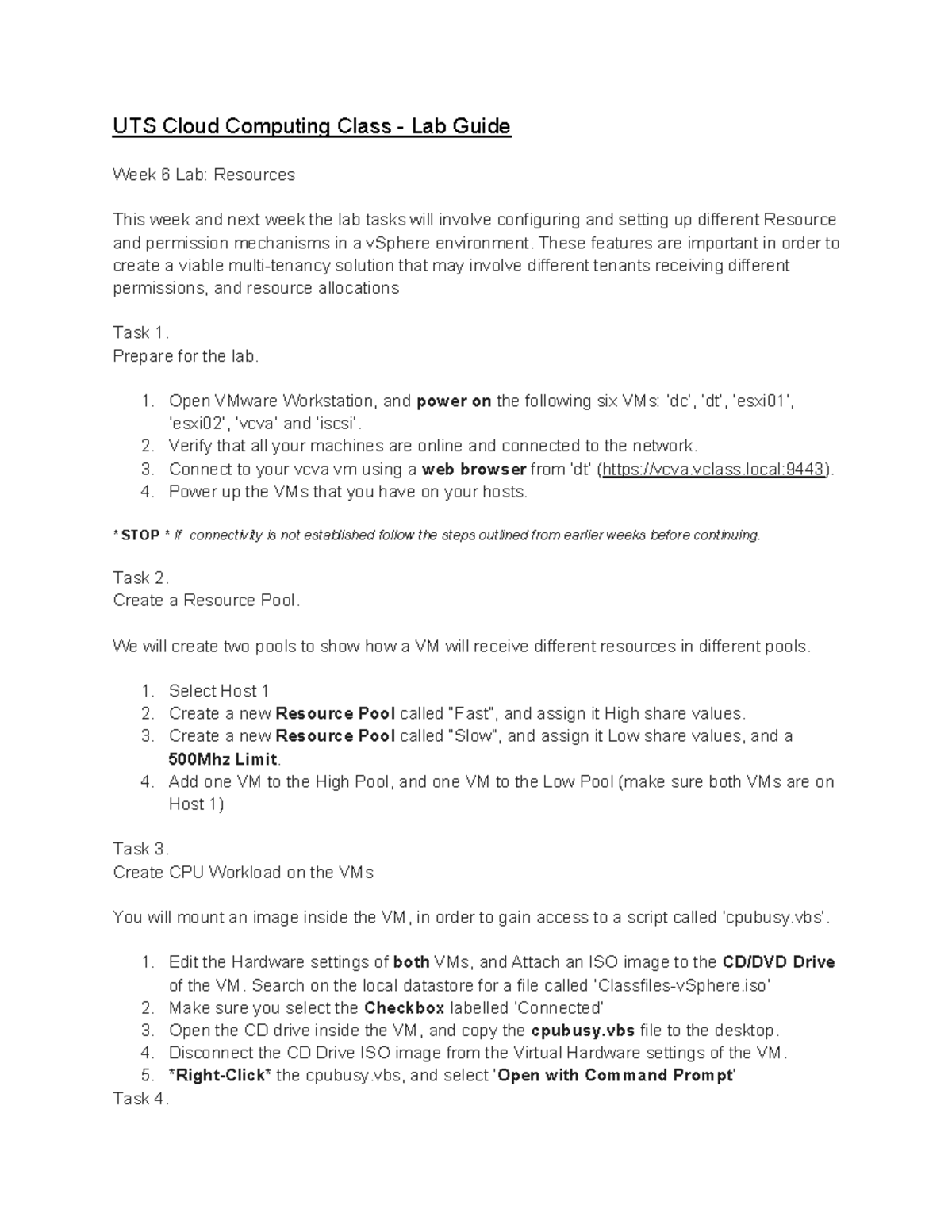Lab 5 - Resources - UTS Cloud Computing Class - Lab Guide Week 6 Lab: Resources This week and ...
