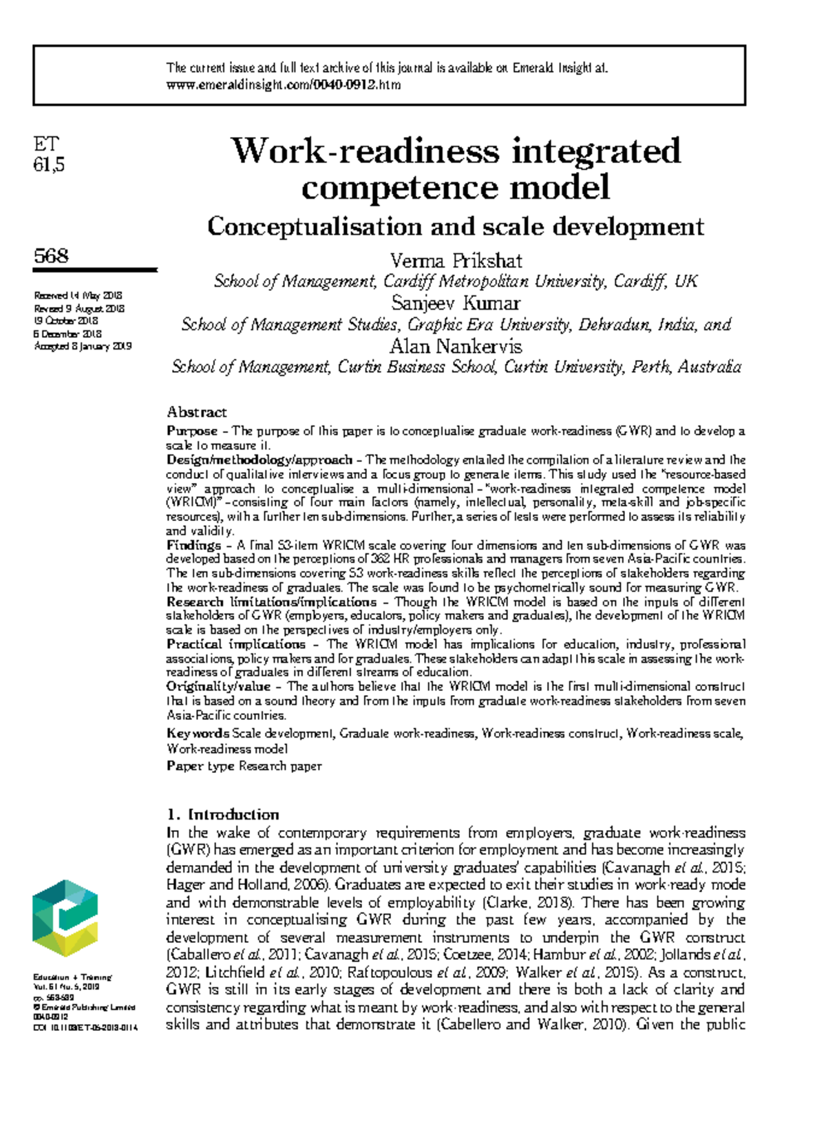 Wricm - Prikshat - tran - Work-readiness integrated competence model ...