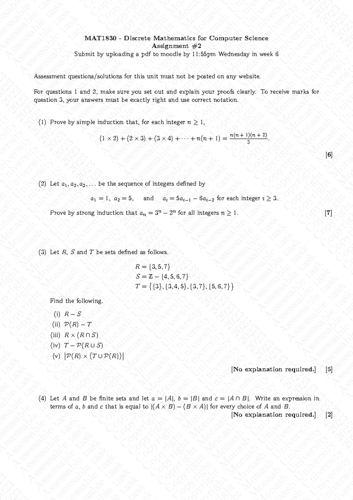 Assignment 2wm - MAT 1830 asg 2 - MAT1830 - Discrete Mathematics for Computer Science Assignment ...