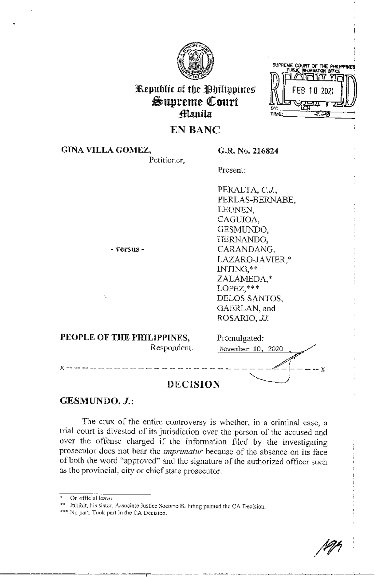 Gomez v. People - case digest - •' SUPREME COURT OF THE PHILIPPINES ...