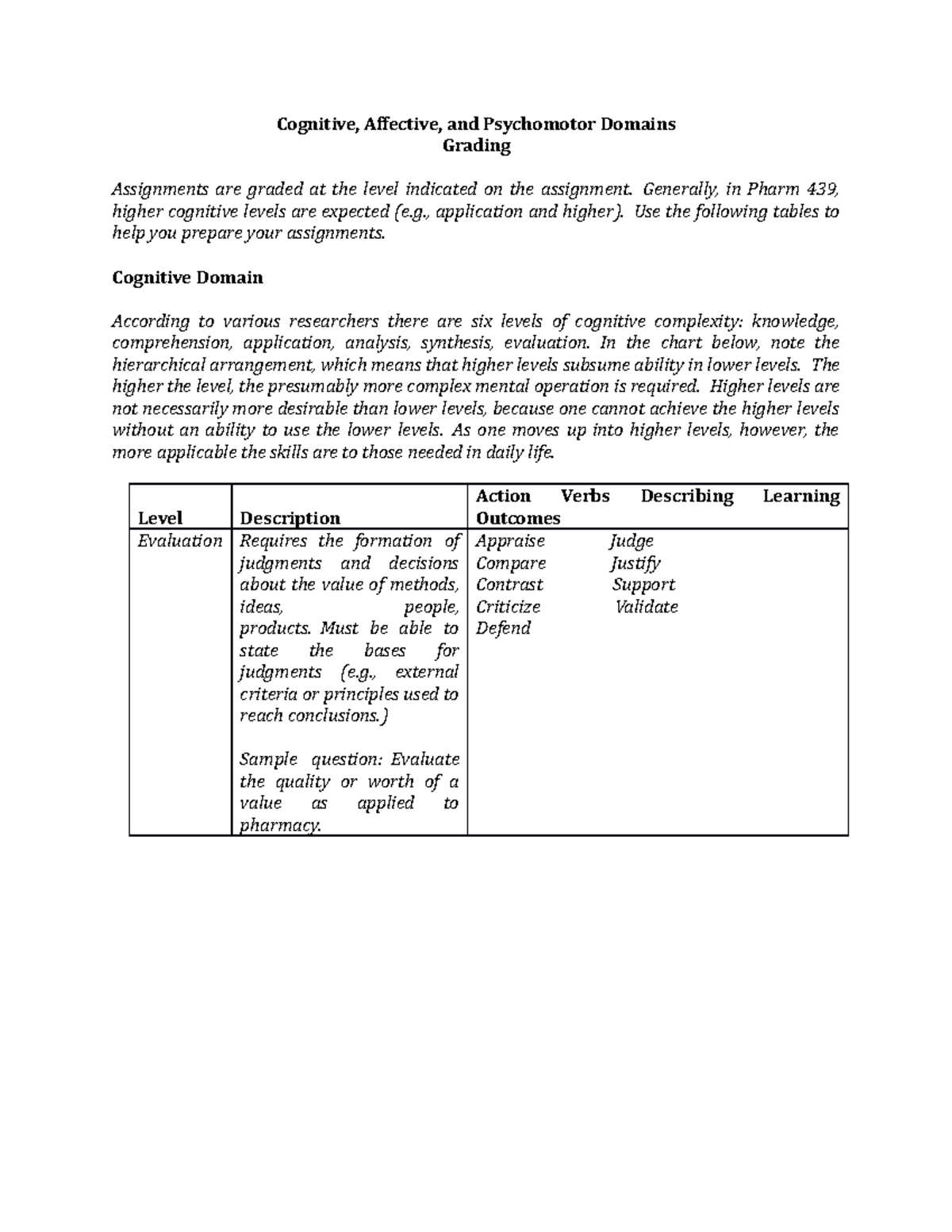 Domains - PLEASE UPLOAD THIS ONE - Cognitive, Affective, and ...