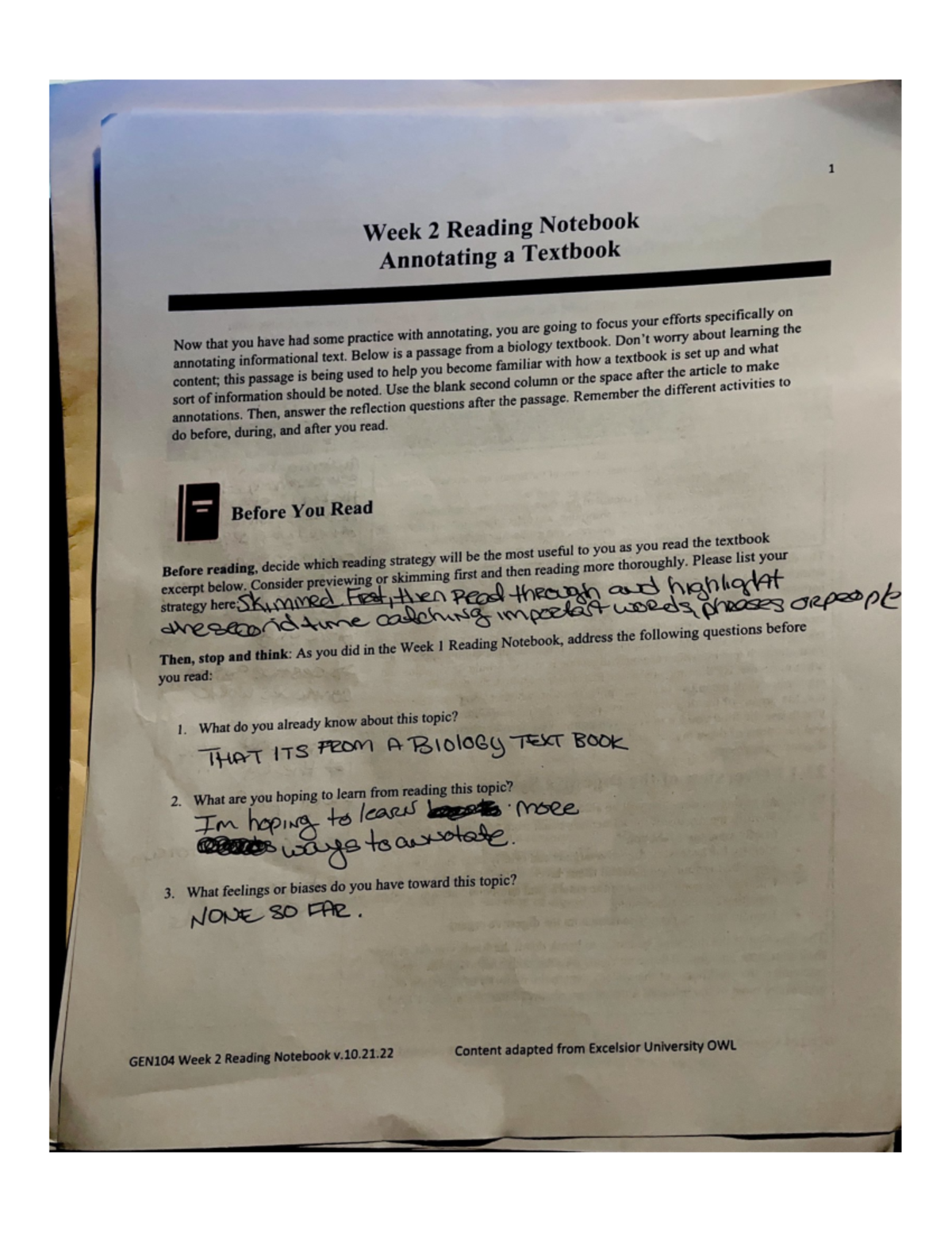 Week 2 Reading Notebook - 1 Week 2 Reading Notebook Annotating a ...