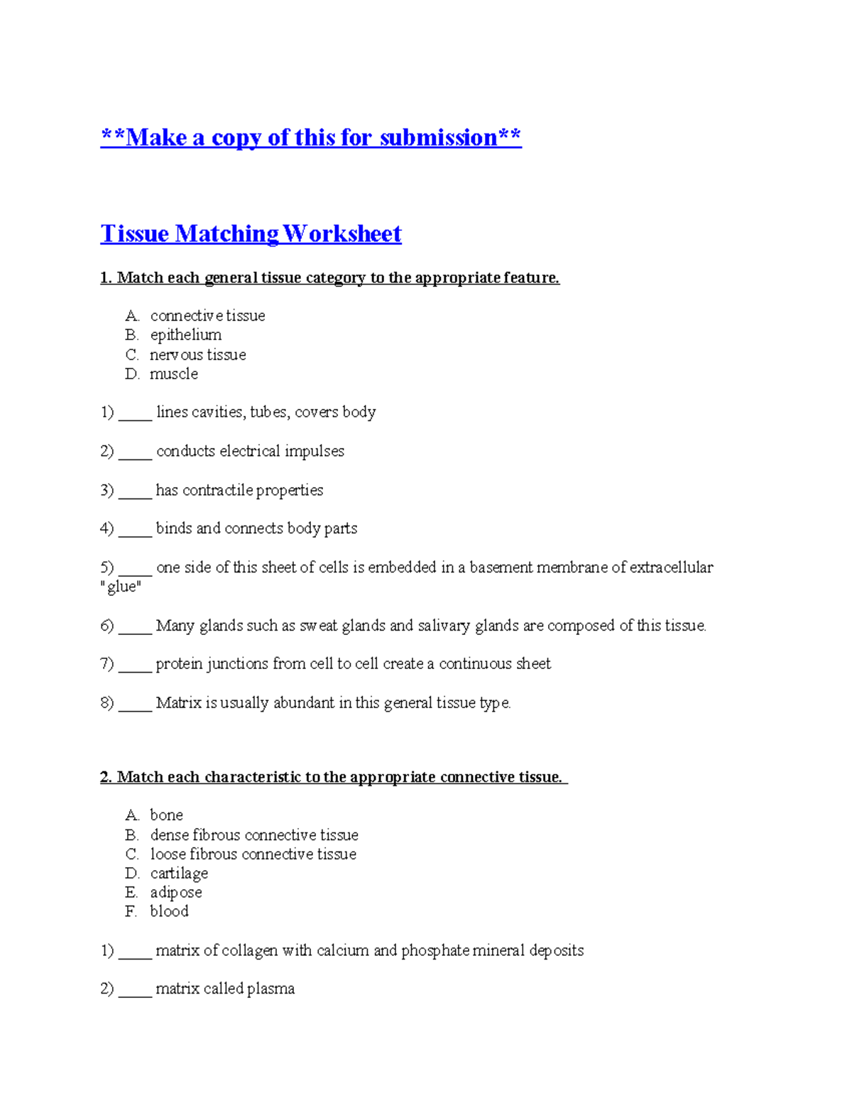 Tissue Matching Worksheet (2) - Make a copy of this for submission ...