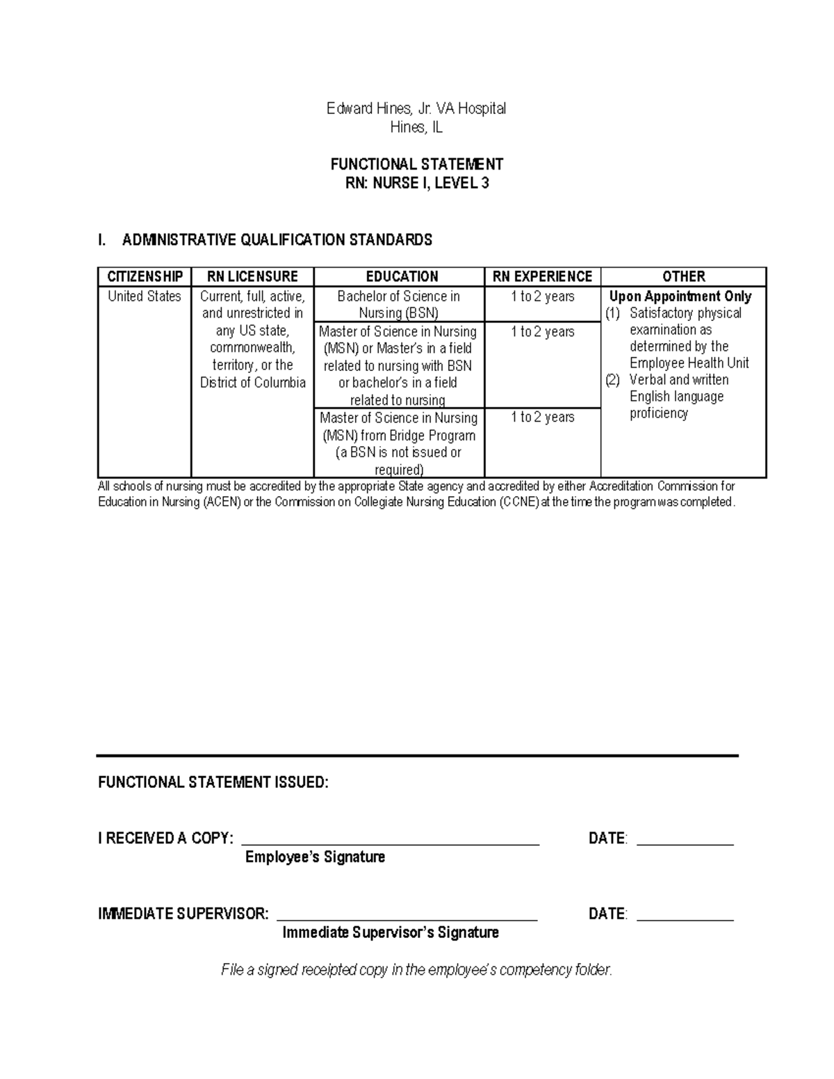 FS Clinical Applications Coordinator Nurse I Level 3 12 - Edward Hines ...
