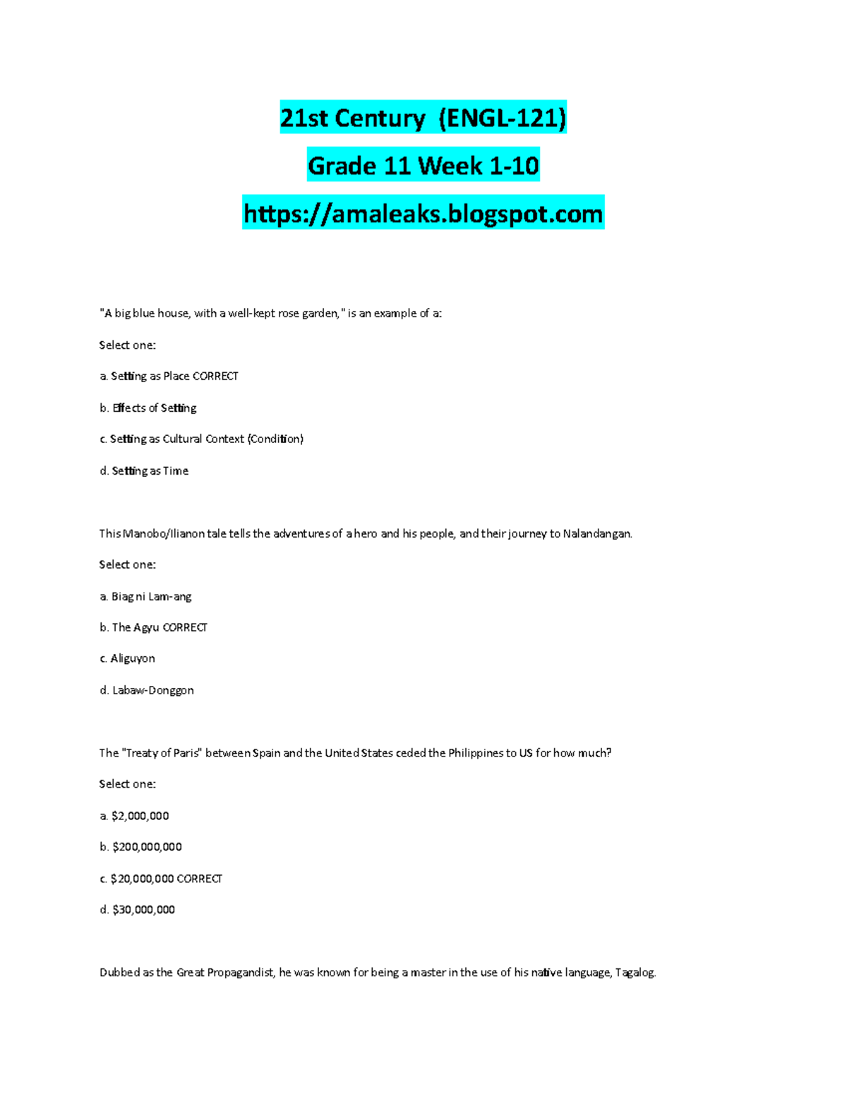 21st Century Week 1-10 - yehey - 21st Century (ENGL-121) Grade 11 Week ...