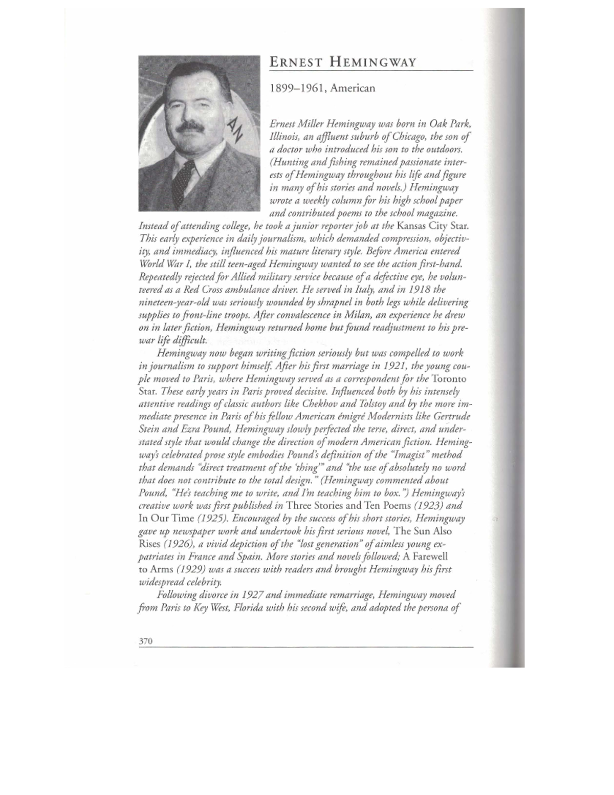 03.06 - Hemingway - A Clean, Well-Lighted Place - ERNEST HEMINGWAY 1899 ...