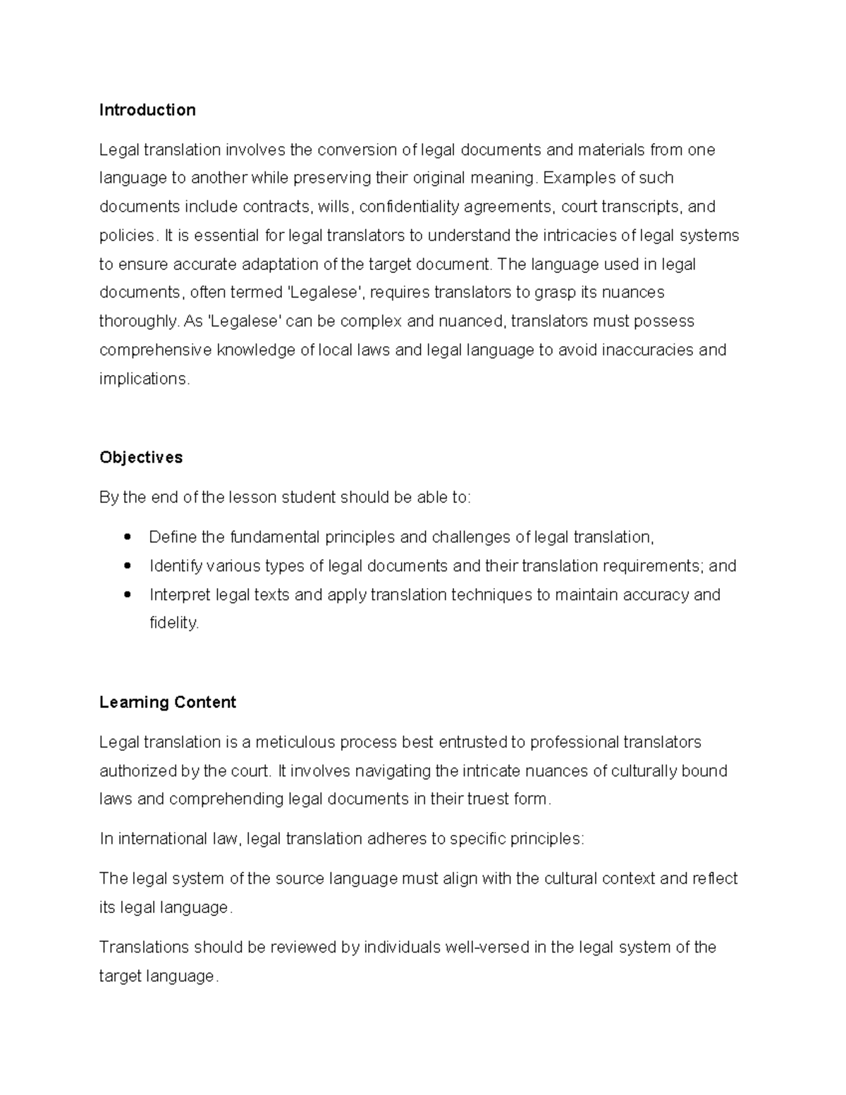 Draft-written-reporr - Introduction Legal translation involves the ...