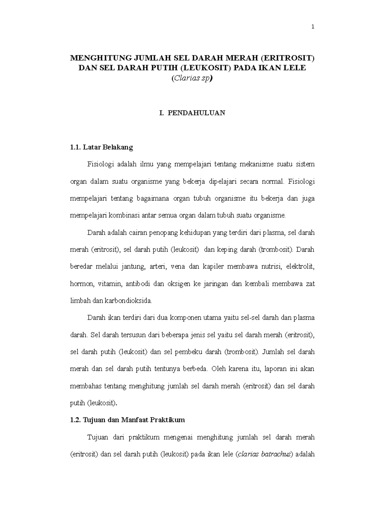 Menghitung eritrosit dan leukosit lele - MENGHITUNG JUMLAH SEL DARAH ...