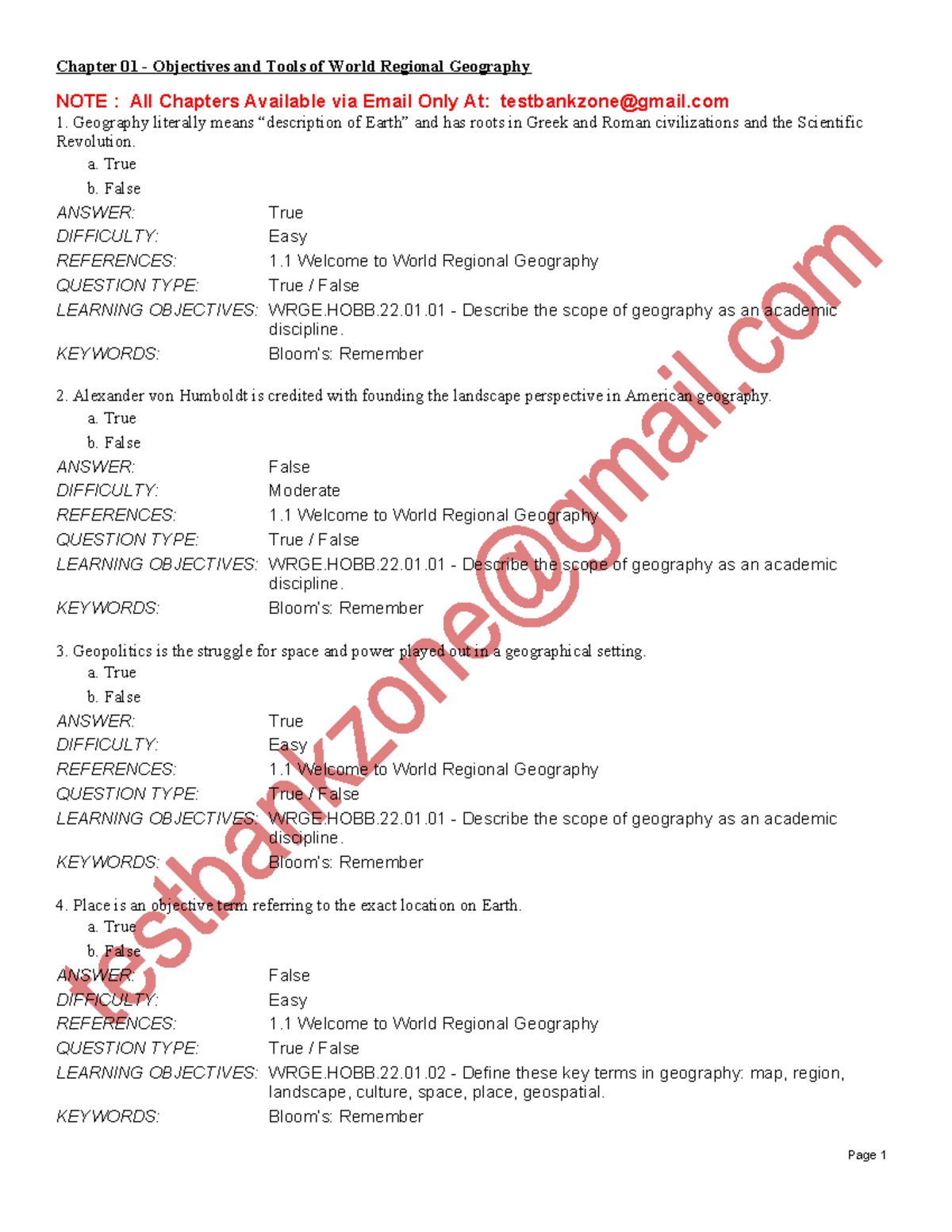 World Regional Geography, 7th Edition by Joseph J. Hobbs Test Bank and ...