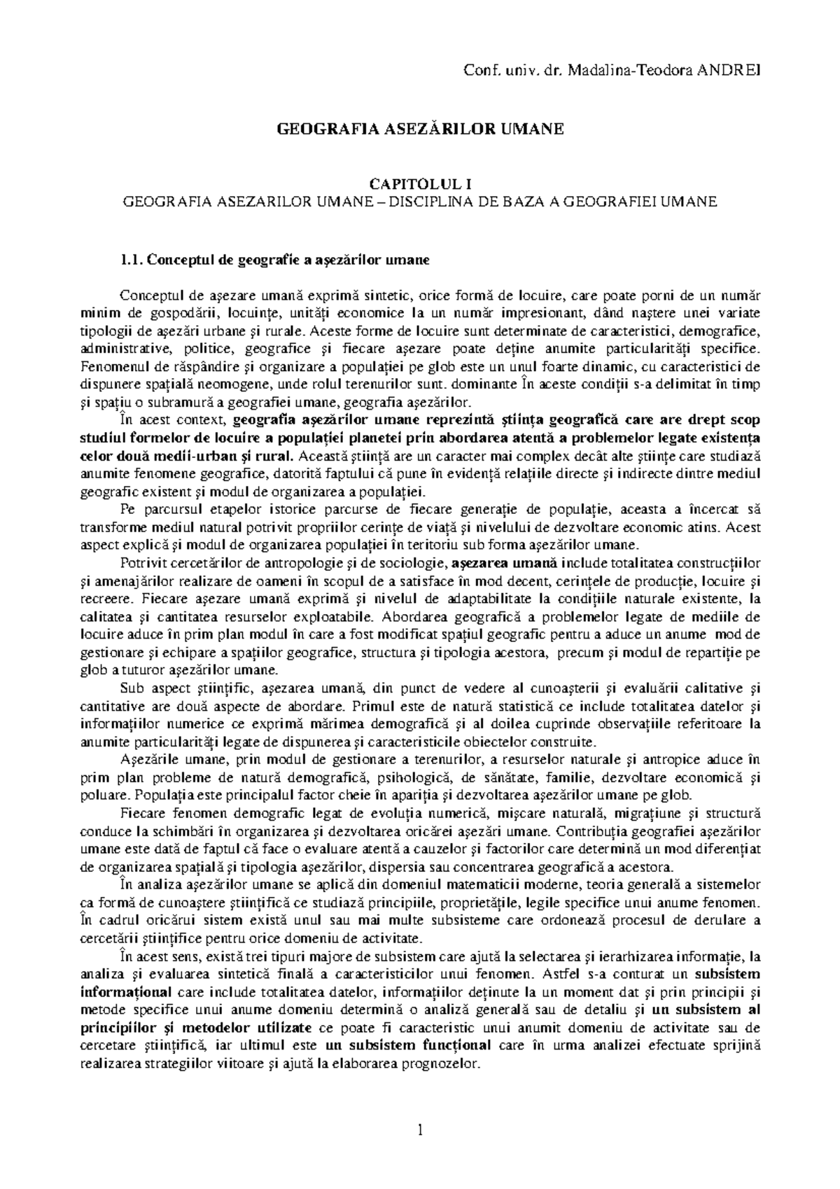 Geografia Asezarilor Umane - Conf. univ. dr. Madalina-Teodora ANDREI ...