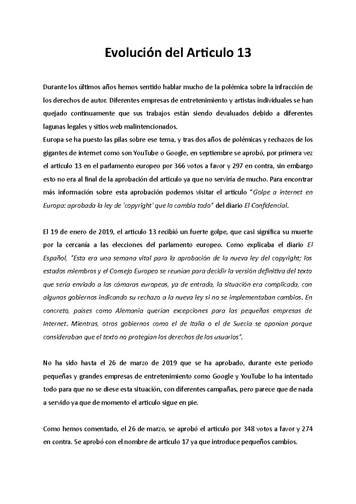 Evolución del Articulo 13 - Evolución del Articulo 13 Durante los ...