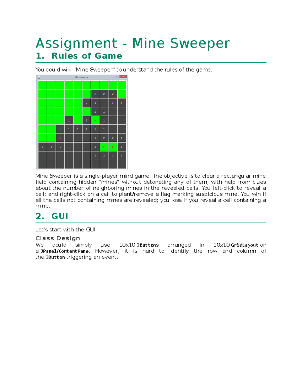 Assignment Mine Sweeper Java Programming Assignment Mine