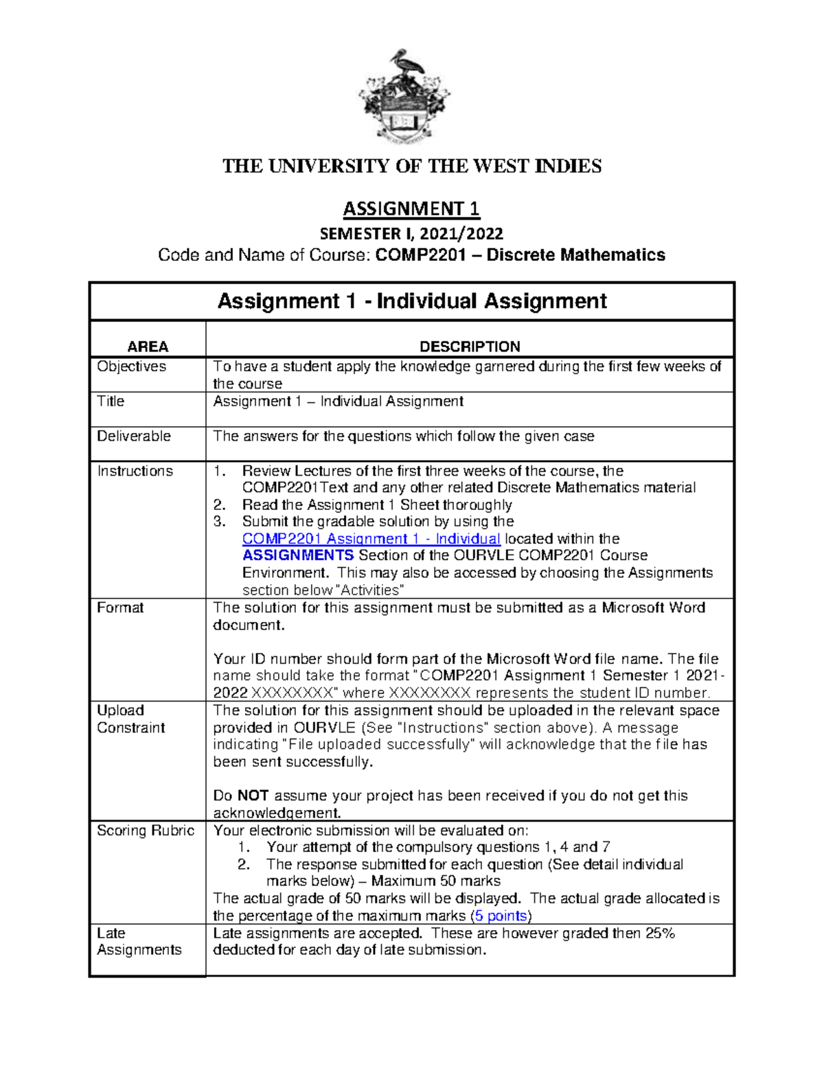 COMP2201 Assignment 1 Sem 1 2021 2022 Solution - THE UNIVERSITY OF THE WEST INDIES ASSIGNMENT 1 ...