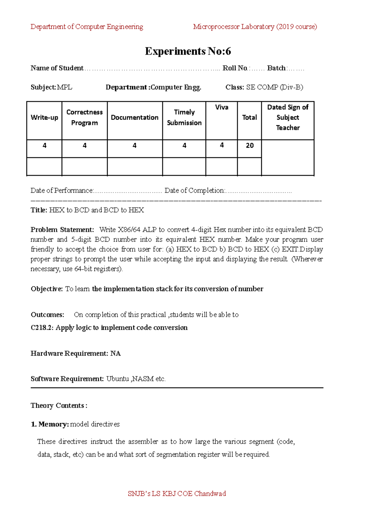 6 HEXto BCD MPL - Experiments No: Name of - Studocu