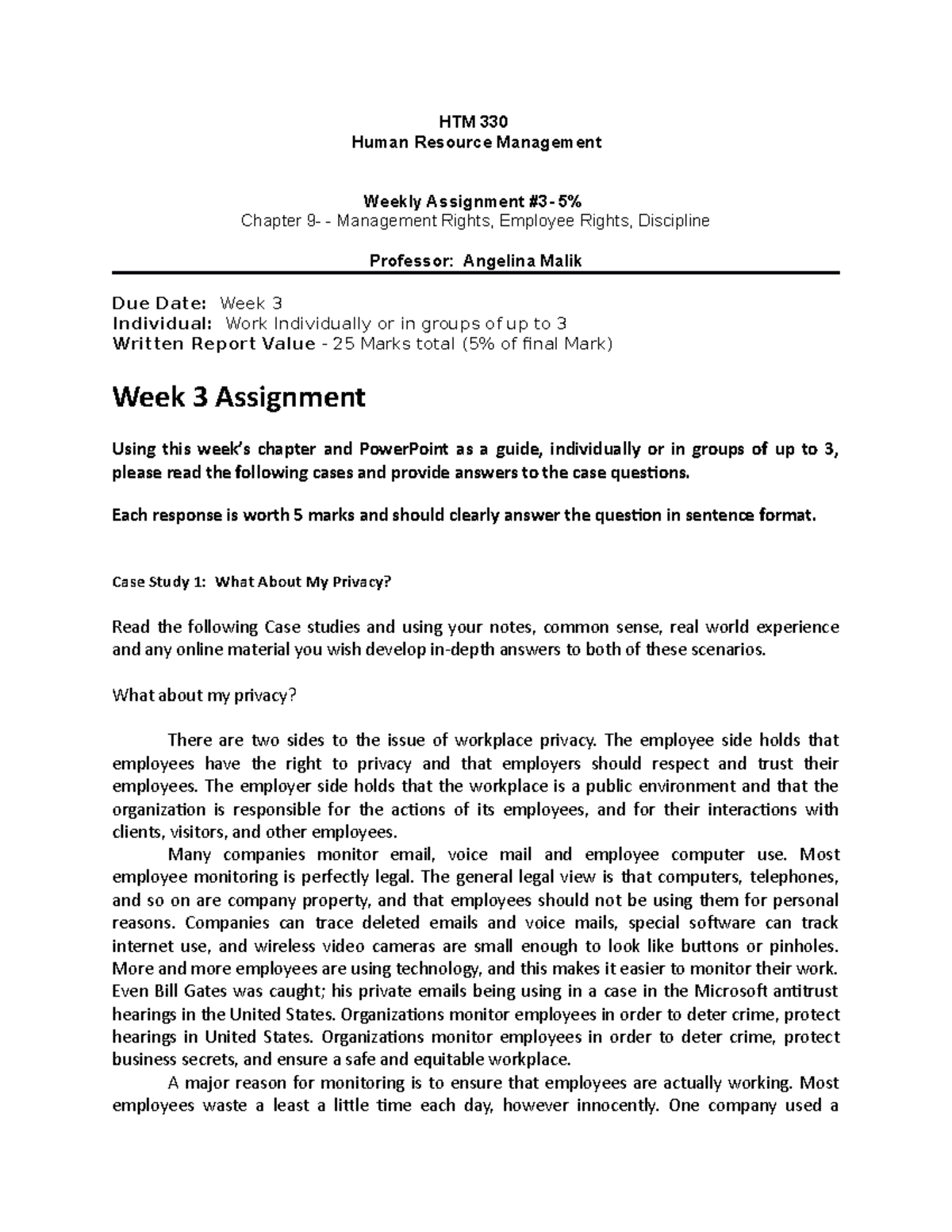 Assignment Week 3 (5) - Document - HTM 330 Human Resource Management ...