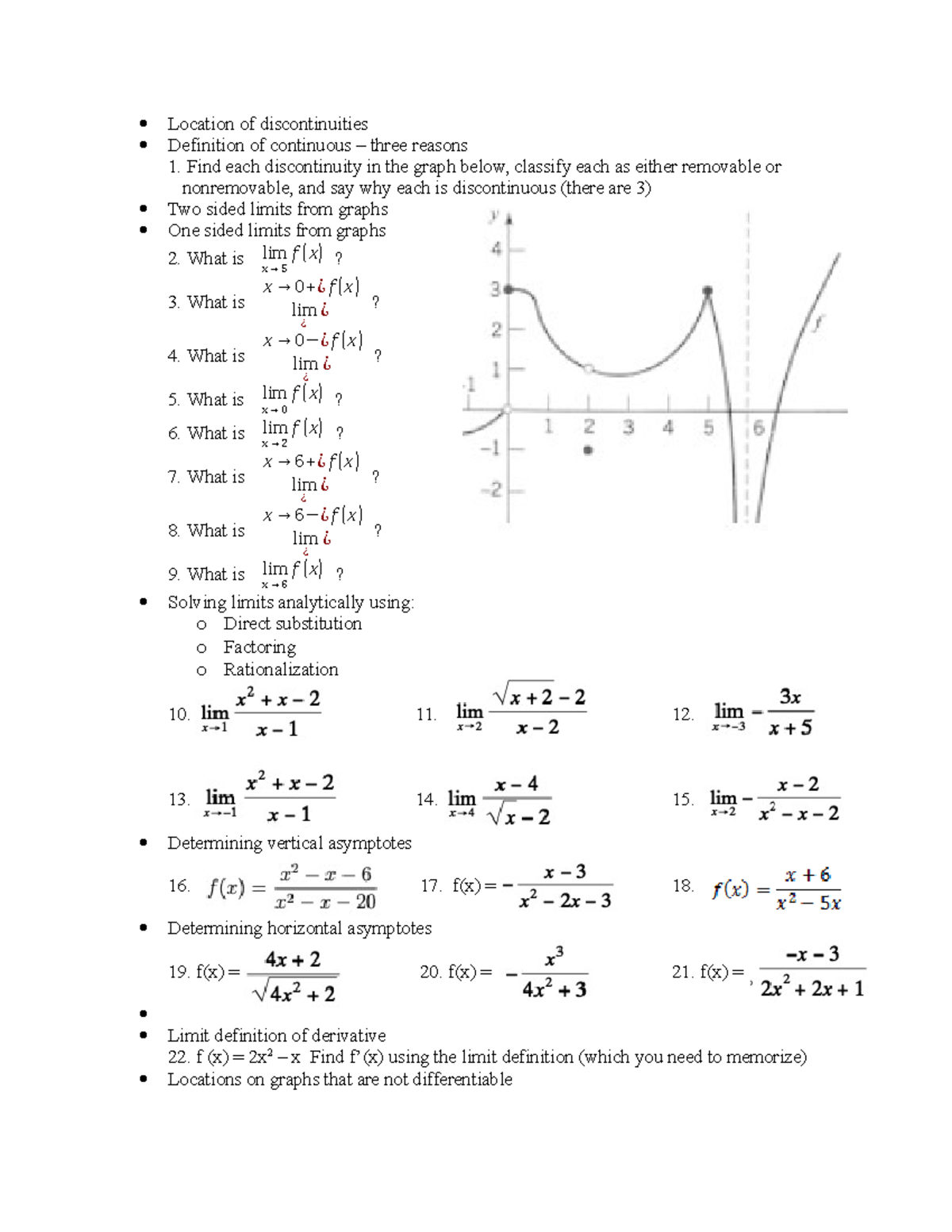 Stu Docu MATH 122 midterm practice - Location of discontinuities ...