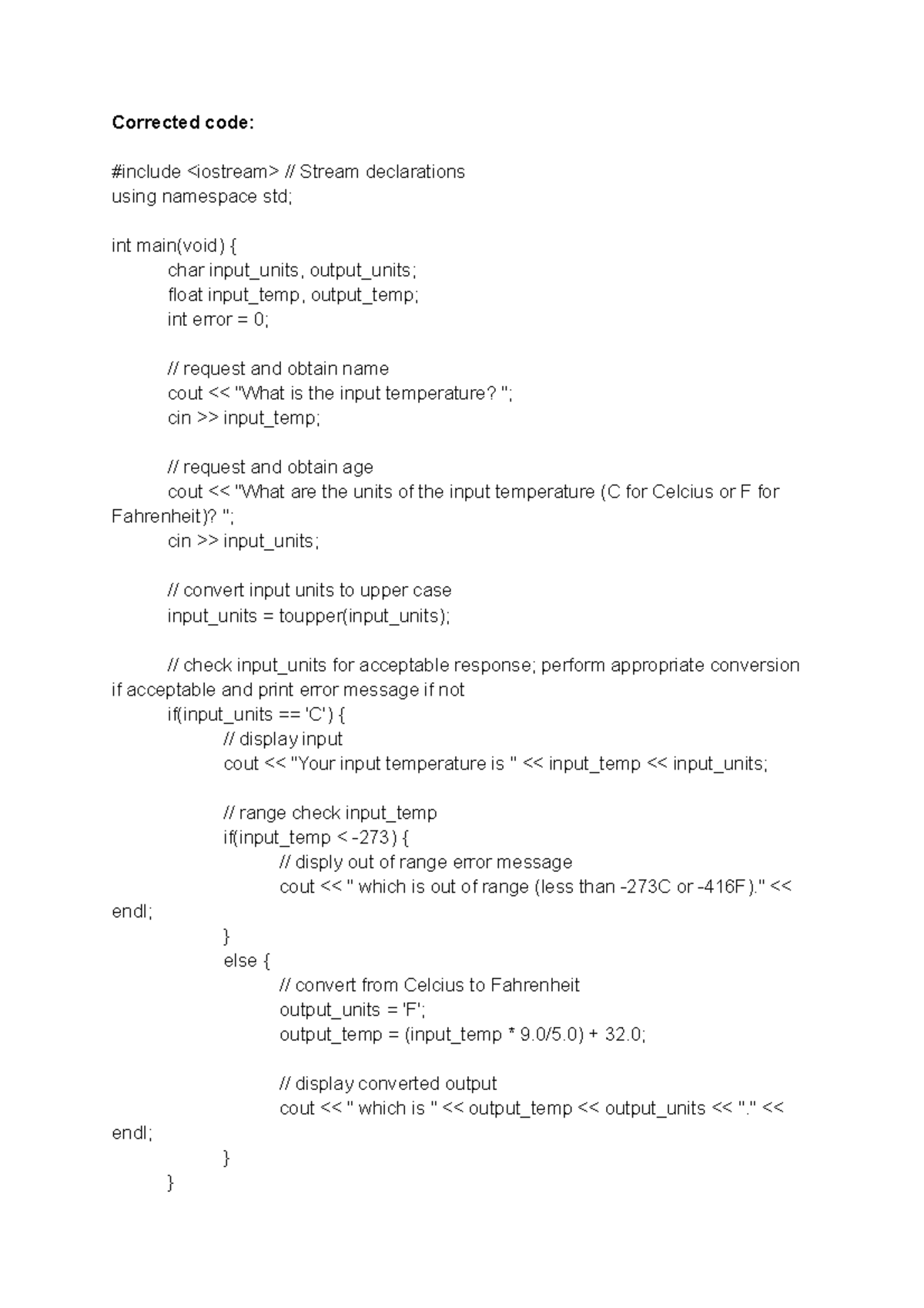 COMP200 Project 1 - Corrected code: #include // Stream declarations using namespace - Studocu
