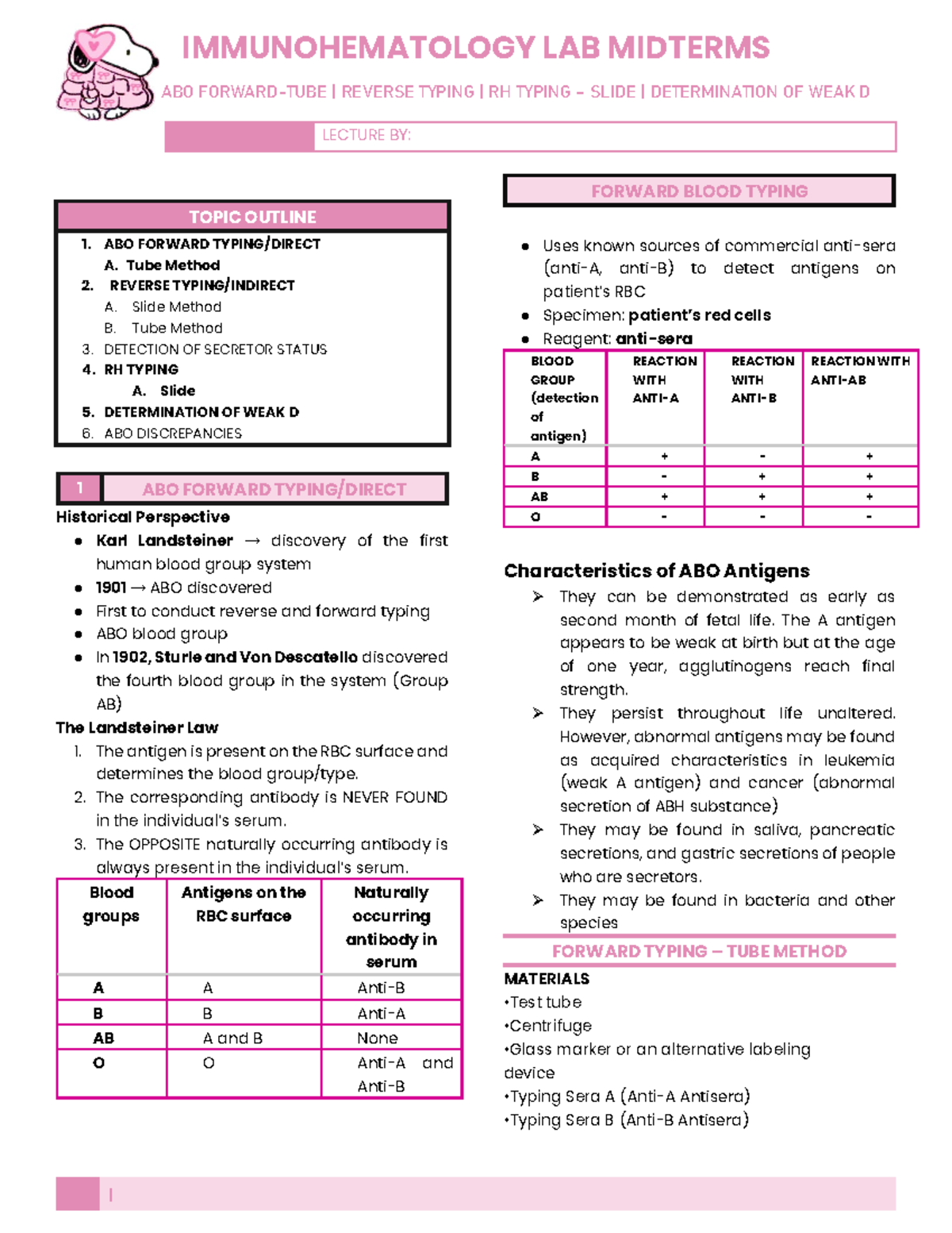 Imhmlb- Midterms - Immunohematology midterm - ABO FORWARD-TUBE ...