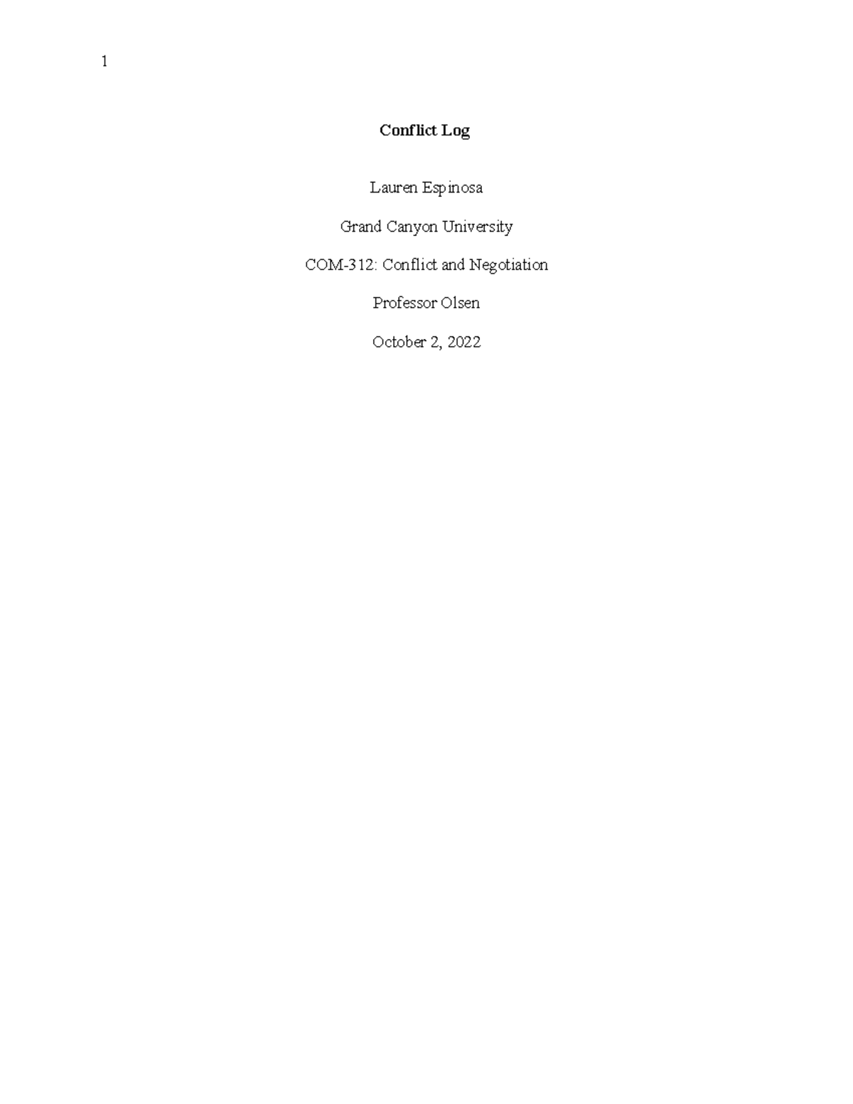 Com312 conflict log 2 - 1 Conflict Log Lauren Espinosa Grand Canyon ...