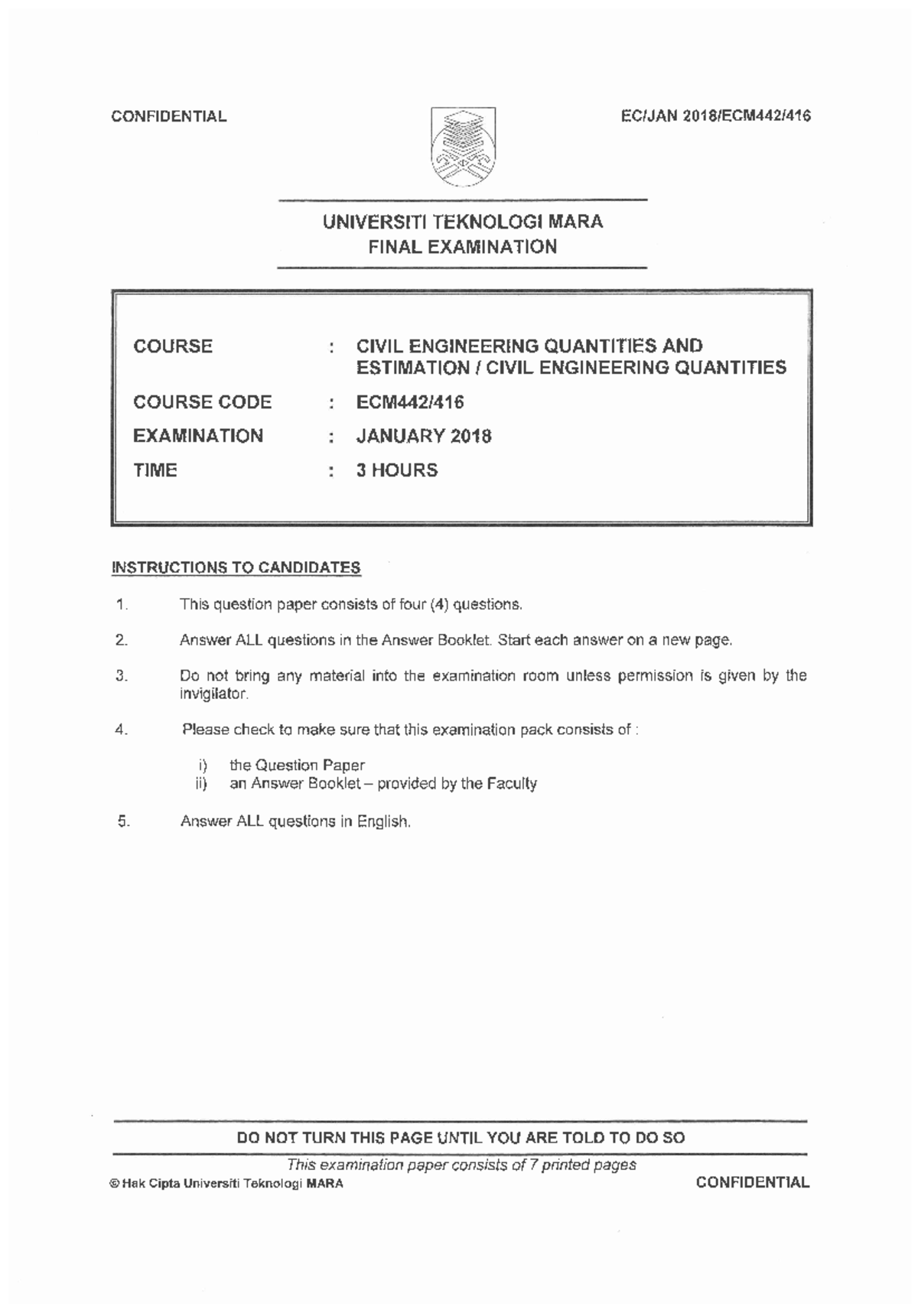 Faculty Civil Engineering 2018 Session 1 - Degree ECM442 416 - Calculus ...