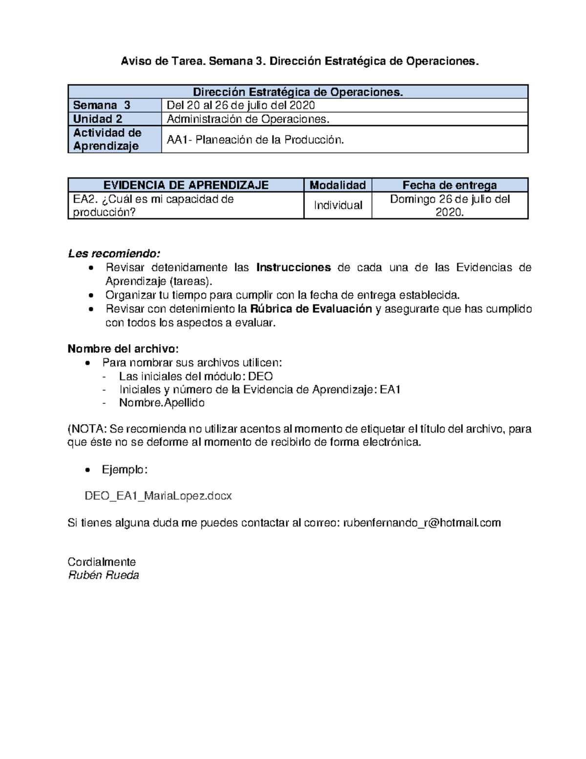 Aviso de tarea. Semana 3. DEO - Warning: TT: undefined function: 32 ...