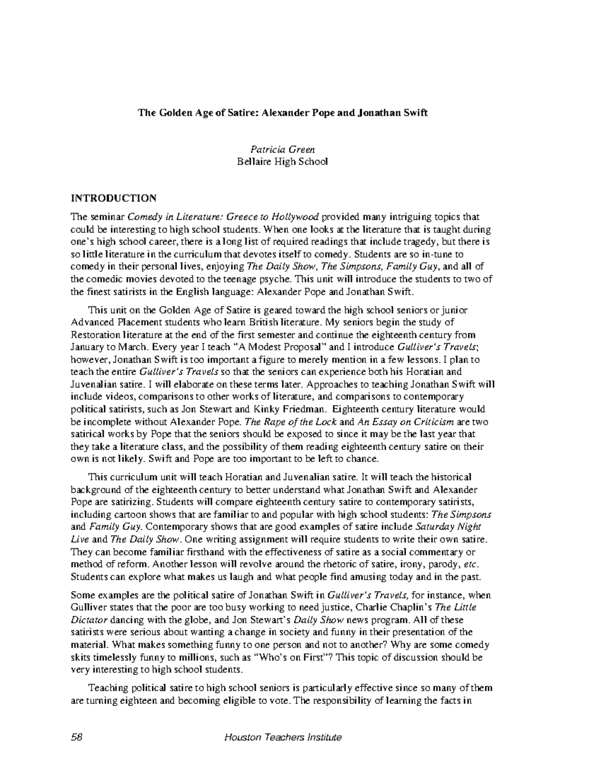 Green-08-comedy - ..... - 58 Houston Teachers Institute The Golden Age ...