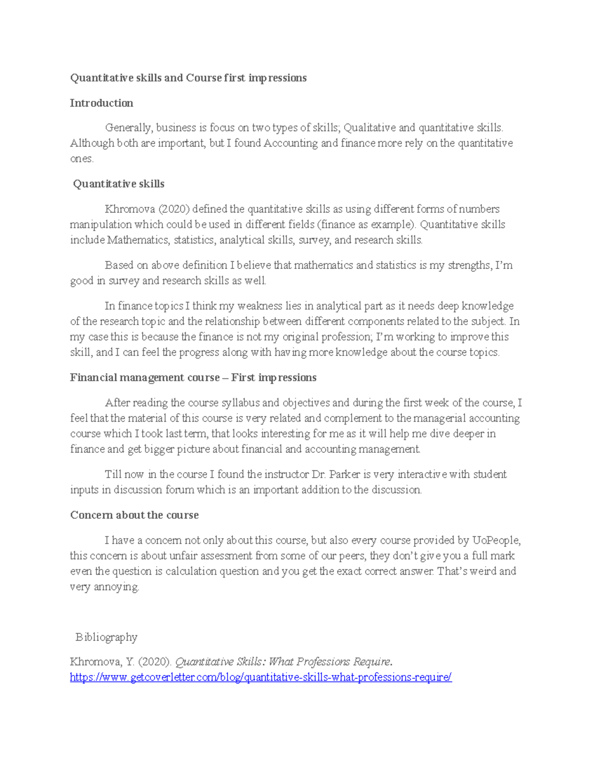 Portfolio assignment 1 - Quantitative skills and Course first ...