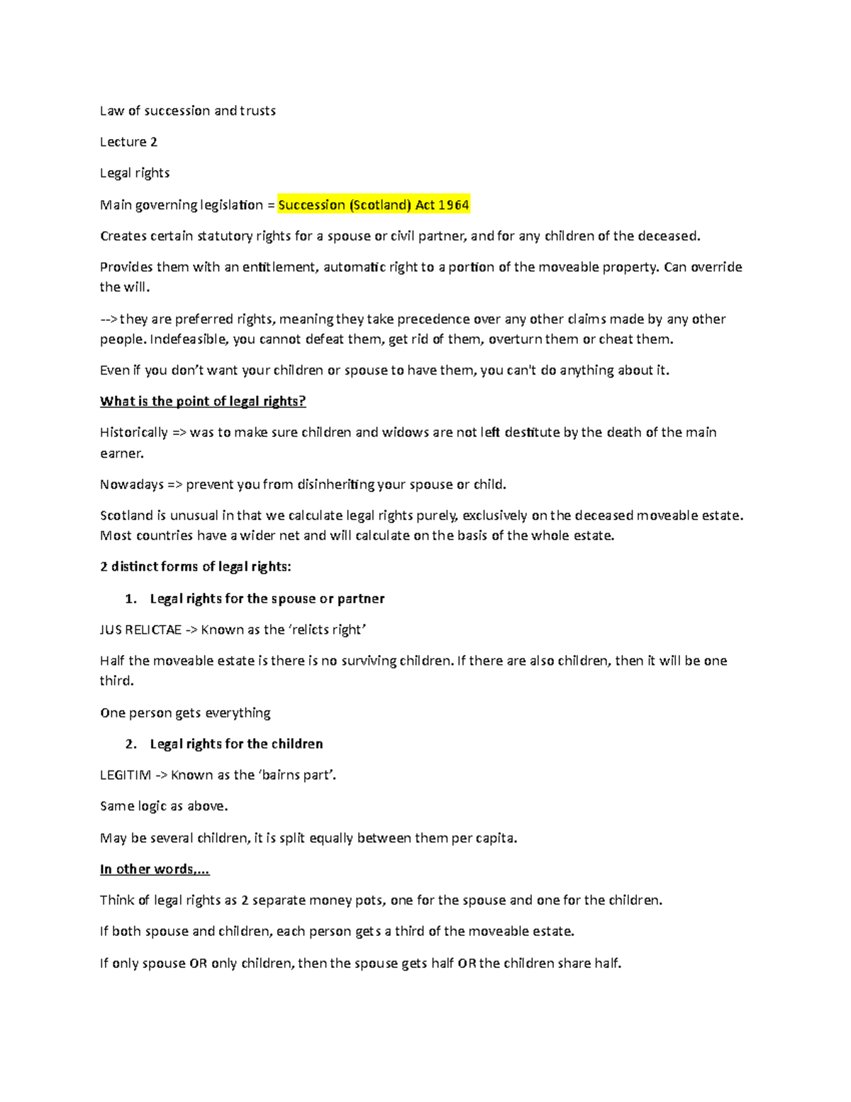 Lecture 2- Legal Rights and Renunciation - Law of succession and trusts ...