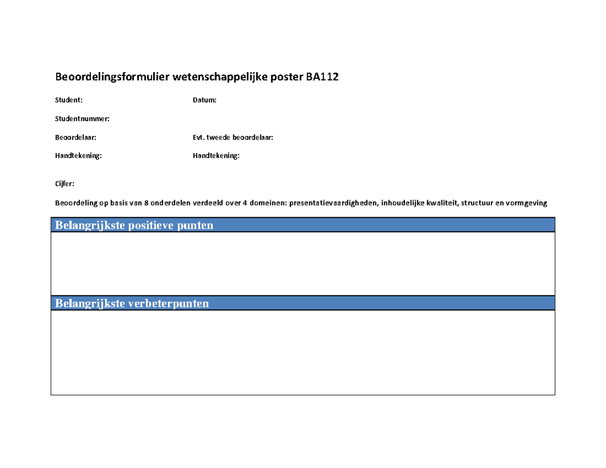 Beoordelingsformulier poster projectopdracht - Beoordelingsformulier ...