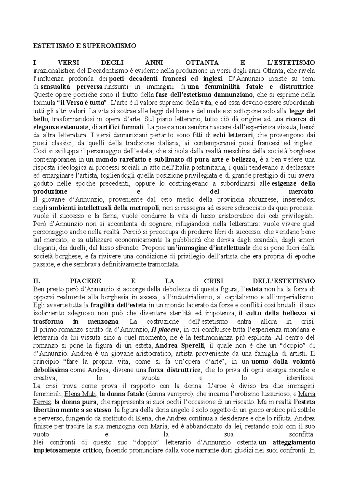 Estetismo E Superomismo - ESTETISMO E SUPEROMISMO I VERSI DEGLI ANNI ...