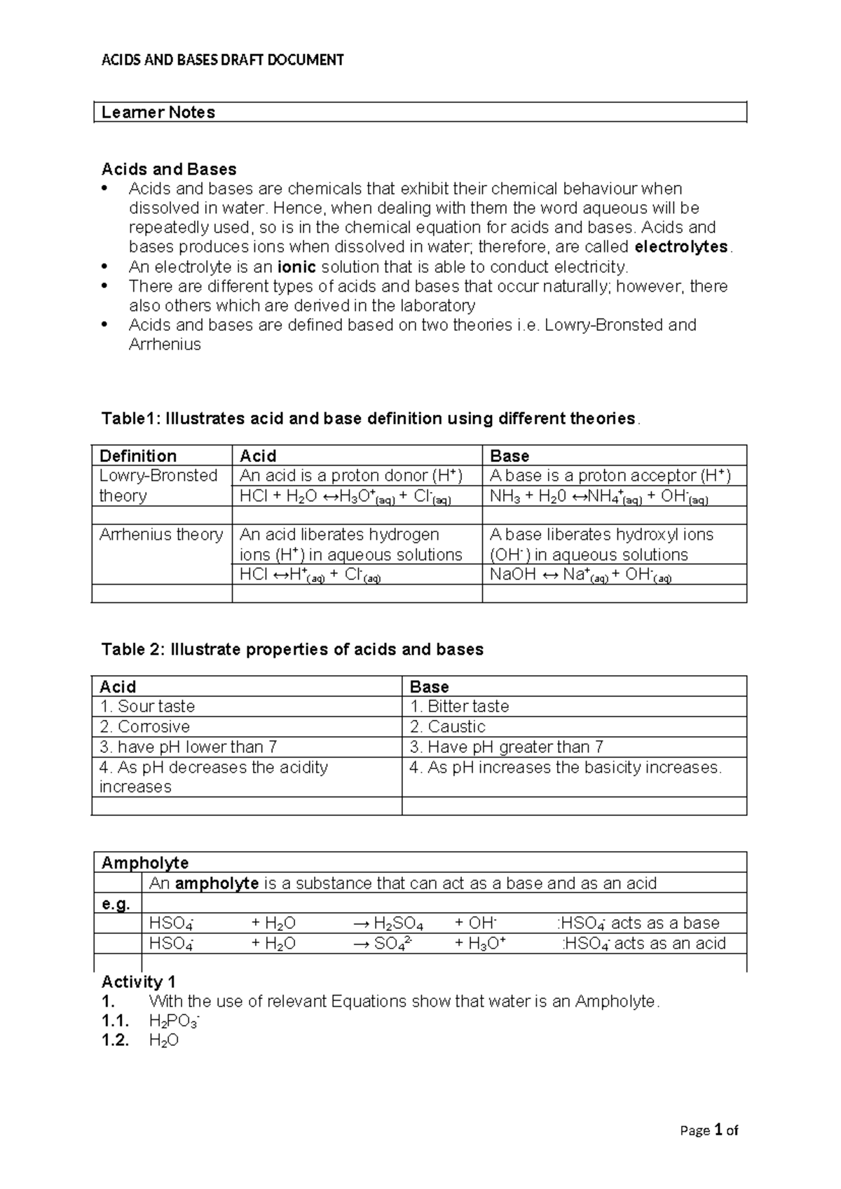 Edited Acids and Bases - book - Learner Notes Acids and Bases Acids and ...