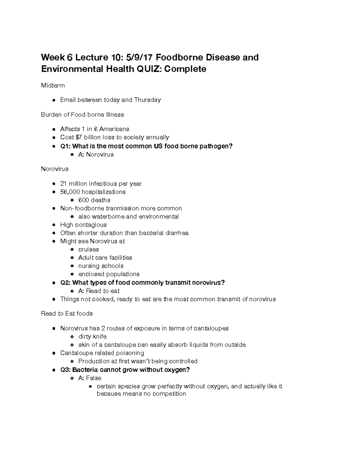 Env Hlt 100 Week 6 Lecture 10 Lecture Notes Week 6 Lecture 10 5917 Foodborne Disease 