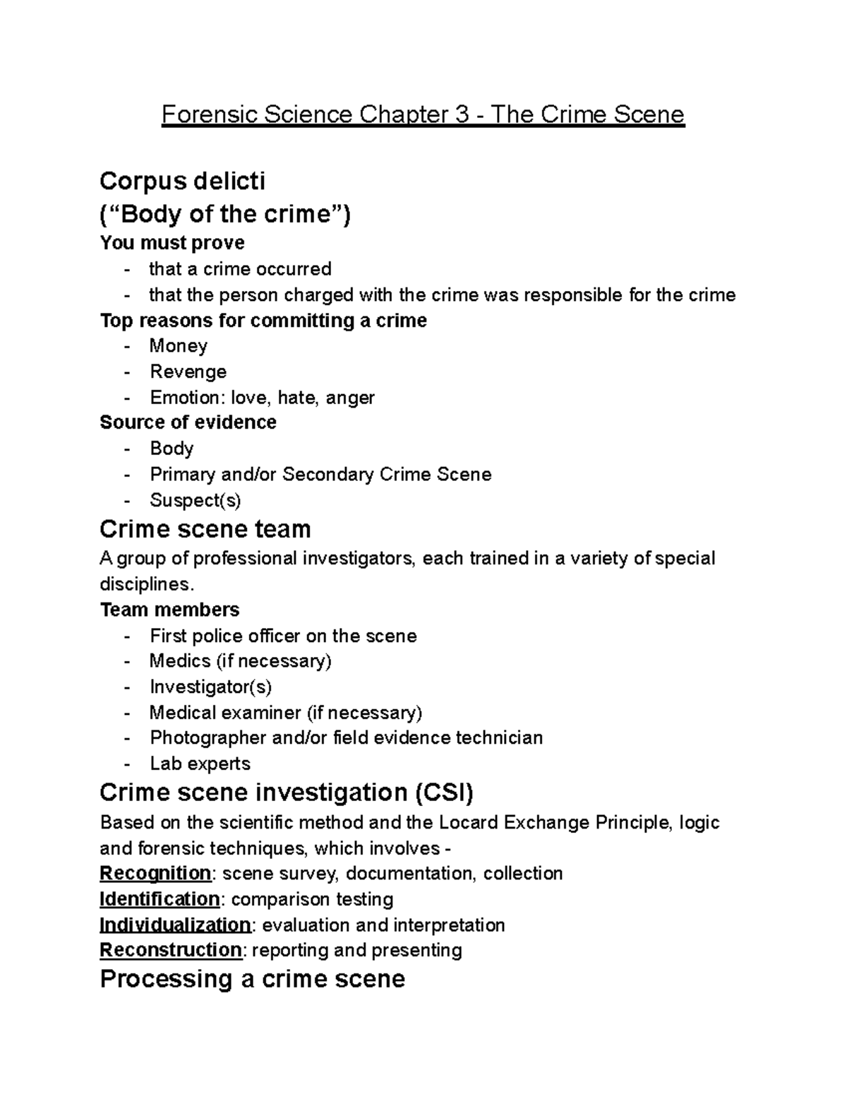 Forensic Science Chapter 3 - The Crime Scene - Team members - First ...