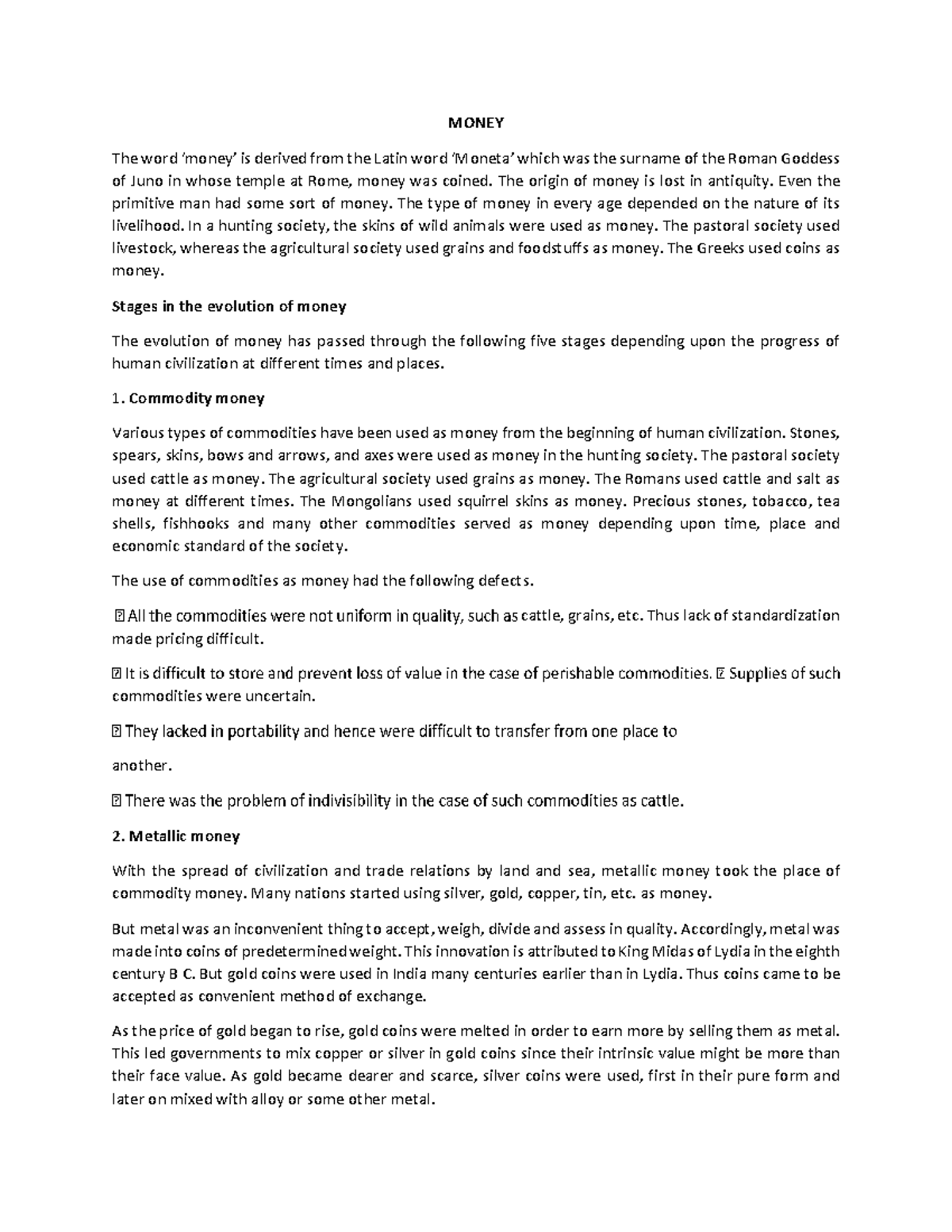 1 1 Evolution Of Money Definition Functions Forms MONEY The Word