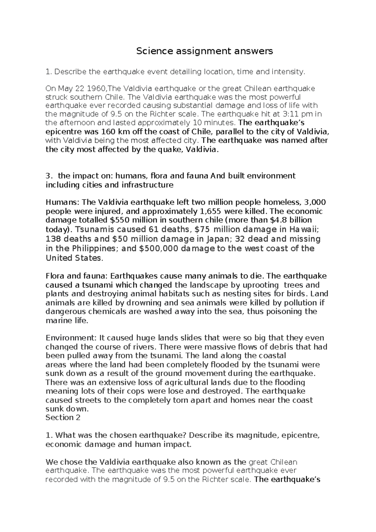 Backup science assignment - Science assignment answers 1. Describe the ...