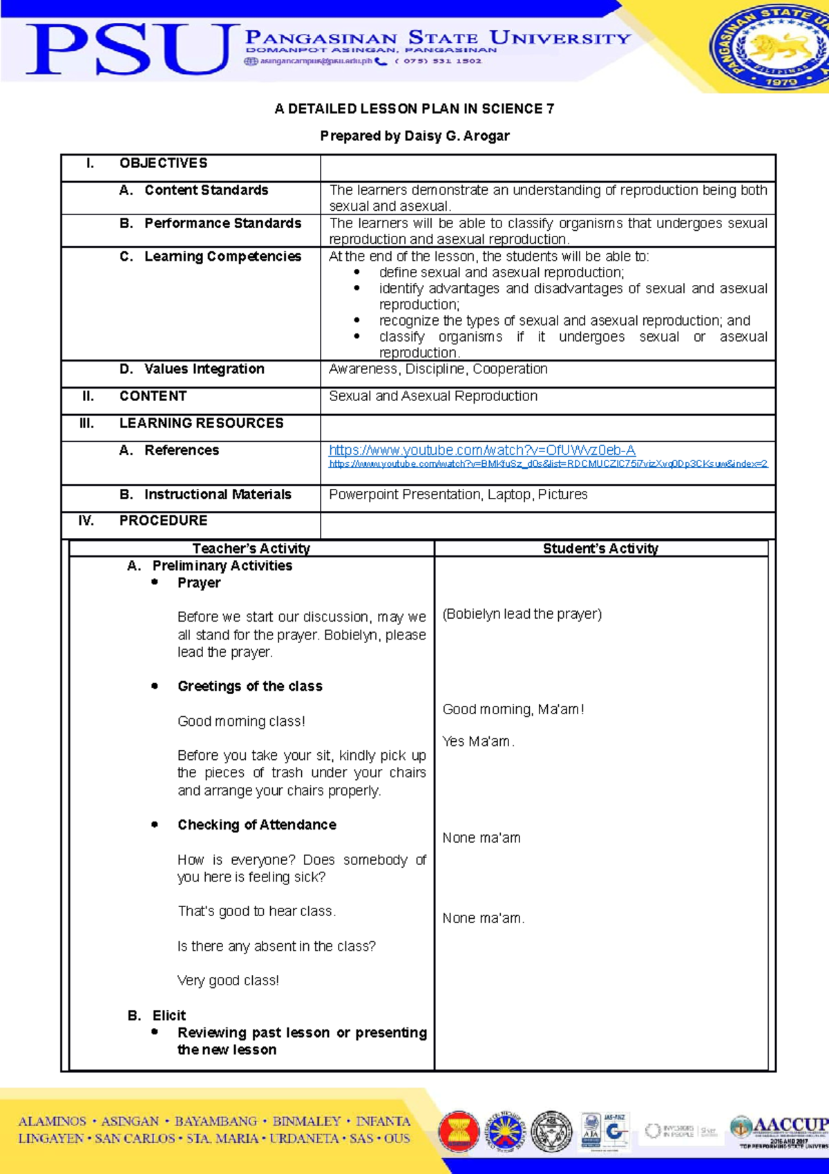 Detailed Lesson PLAN Reproduction - A DETAILED LESSON PLAN IN SCIENCE 7 ...