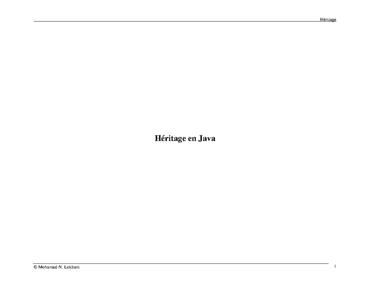 Heritagejava - informatique - Héritage en Java 1. Généralités L ...