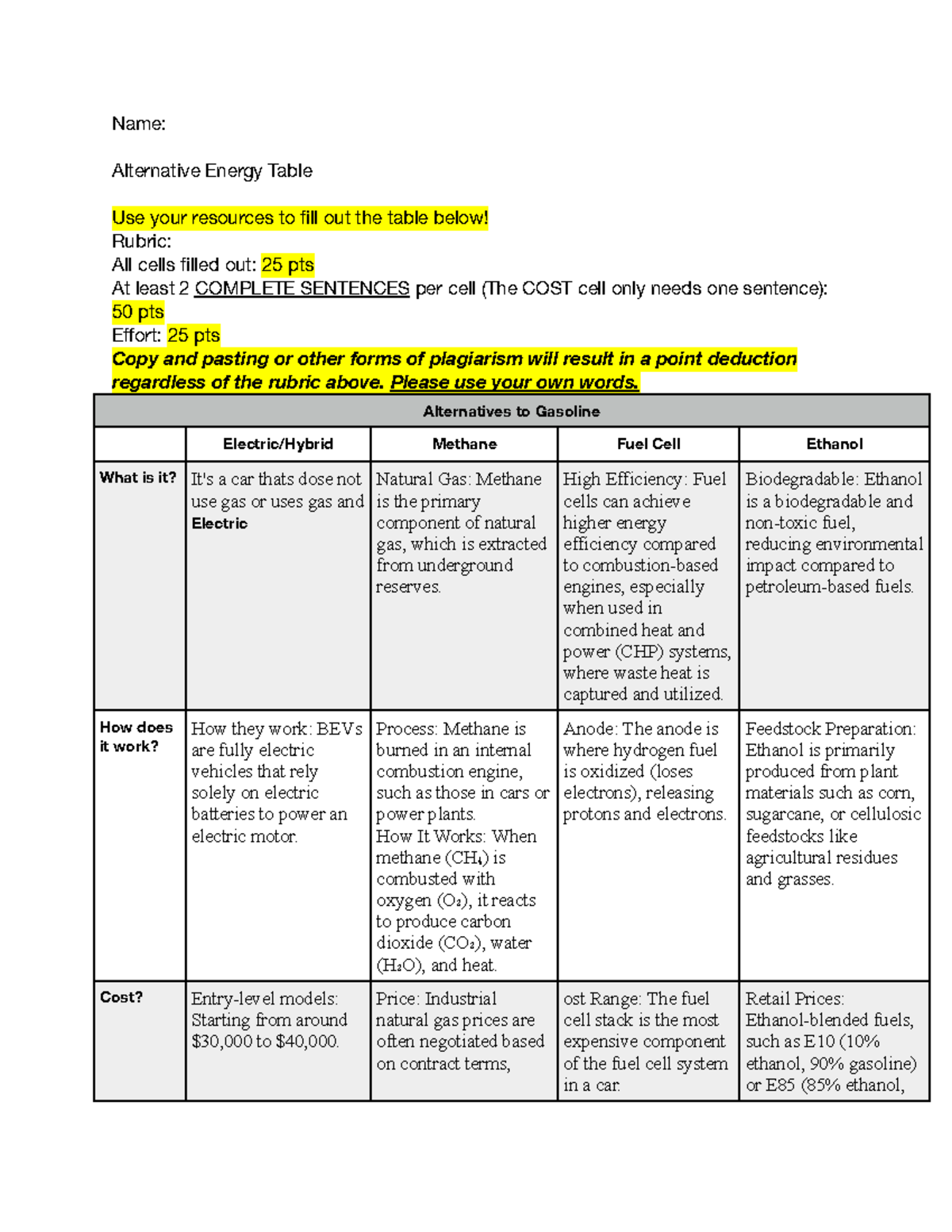 Copy of Alternative Energy Table - Name: Alternative Energy Table Use ...