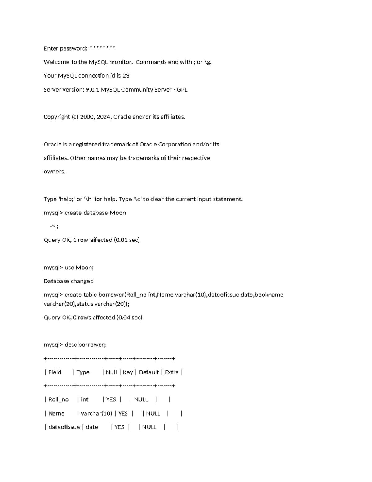 M4 DBMS - it's code for the dbms practical - Enter password ...