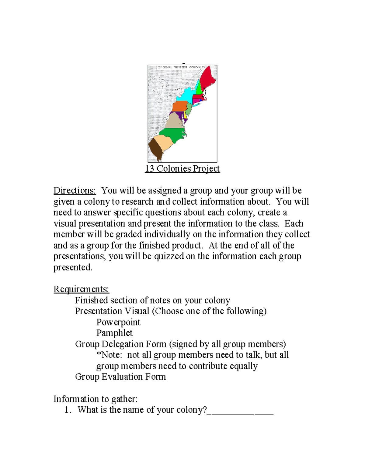 13Colonies Project-1 - n/a - 13 Colonies Project Directions: You will ...